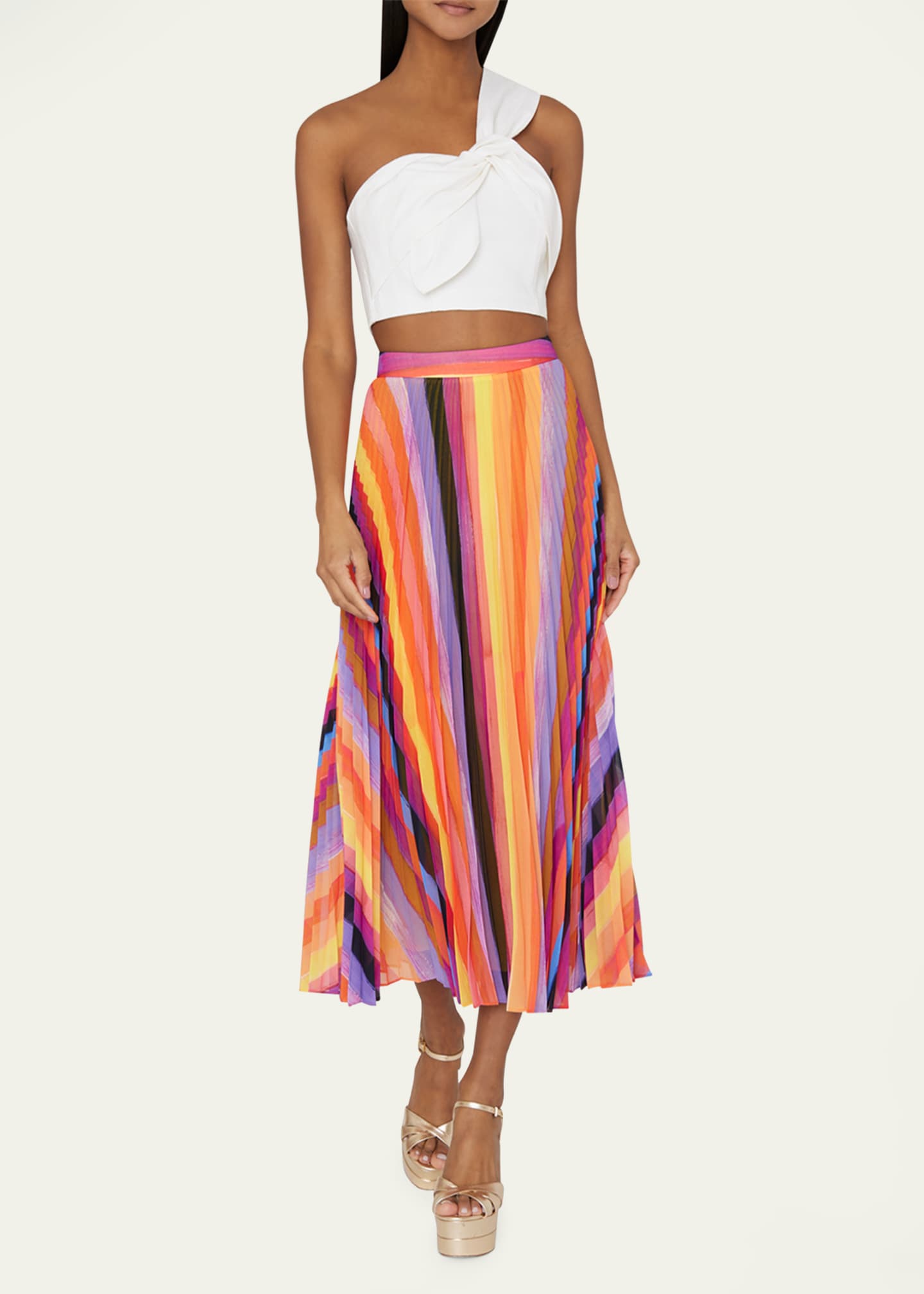 Milly Otha Sunset Stripe Pleated Midi Skirt - Bergdorf Goodman
