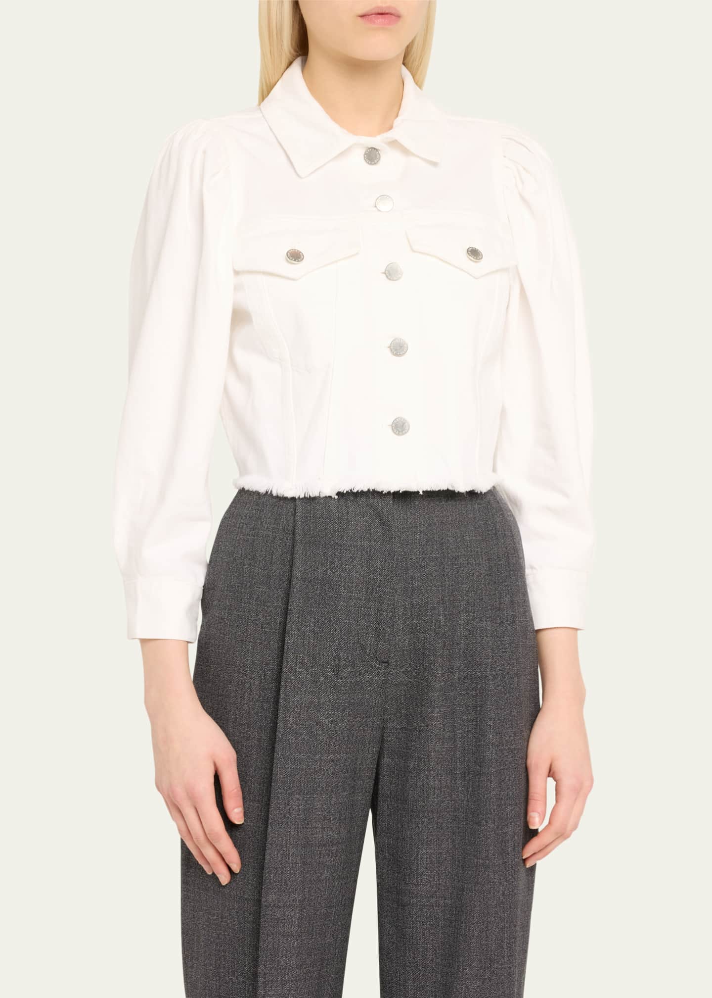 Alice + Olivia Lana Puff-Sleeve Cropped Denim Jacket - Bergdorf Goodman