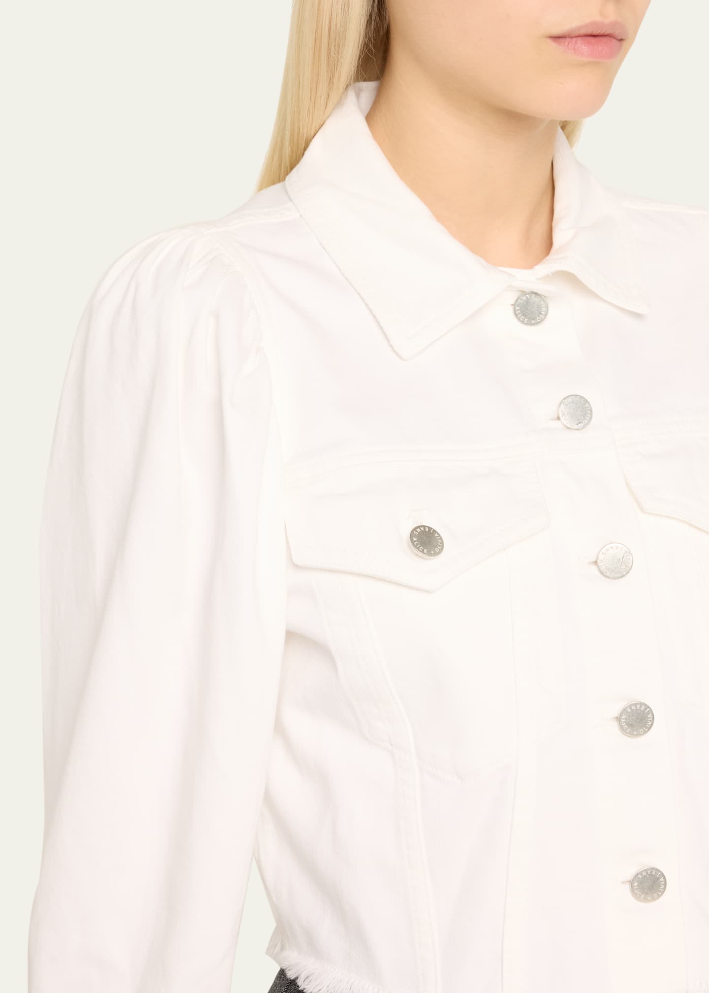 Alice + Olivia Lana Puff-Sleeve Cropped Denim Jacket - Bergdorf Goodman