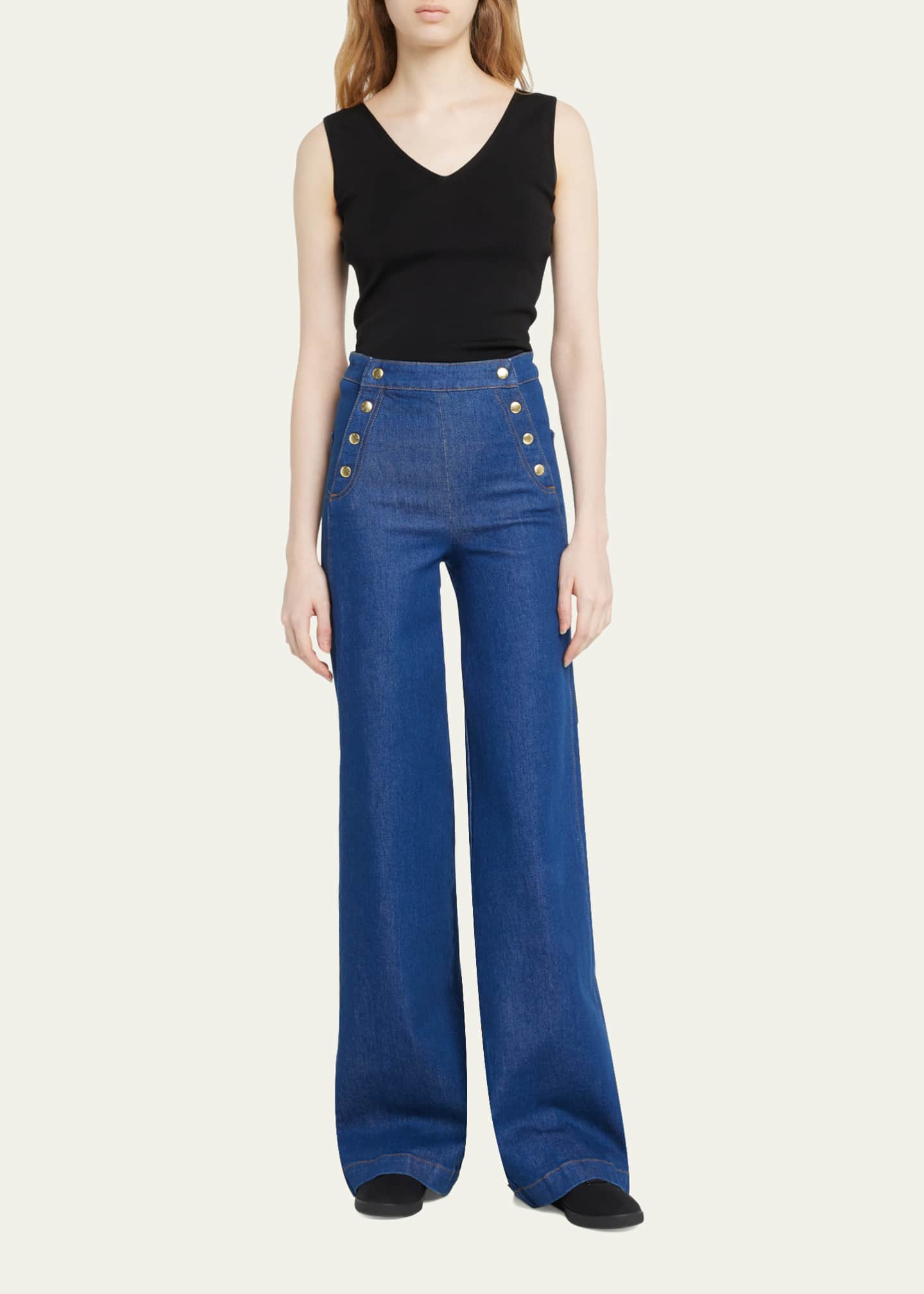 FRAME Wide-Leg Sailor Snap Jeans - Bergdorf Goodman
