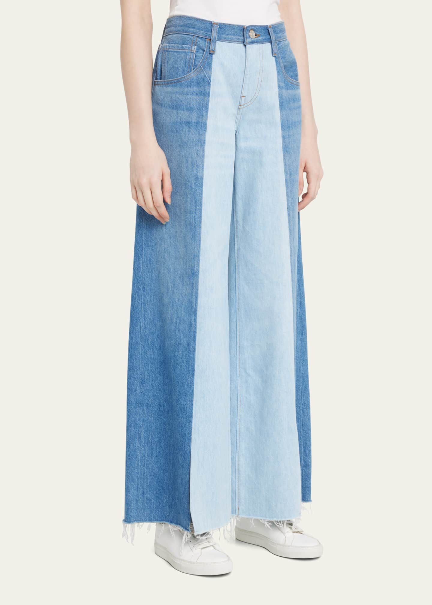 FRAME Two-Tone Wide-Leg Split Hem Jeans - Bergdorf Goodman
