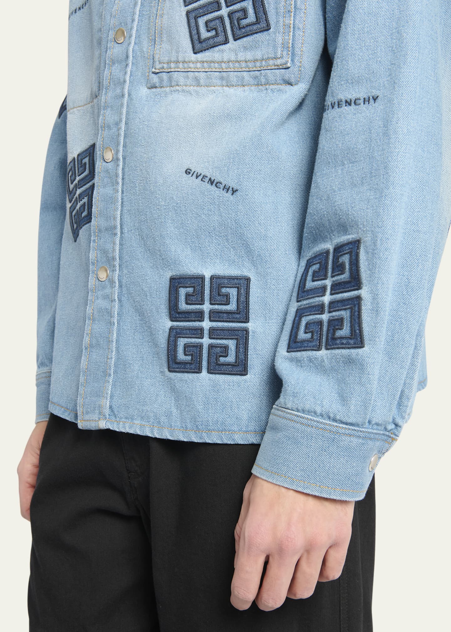Givenchy Men's 4G Embroidered Denim Sport Shirt - Bergdorf Goodman