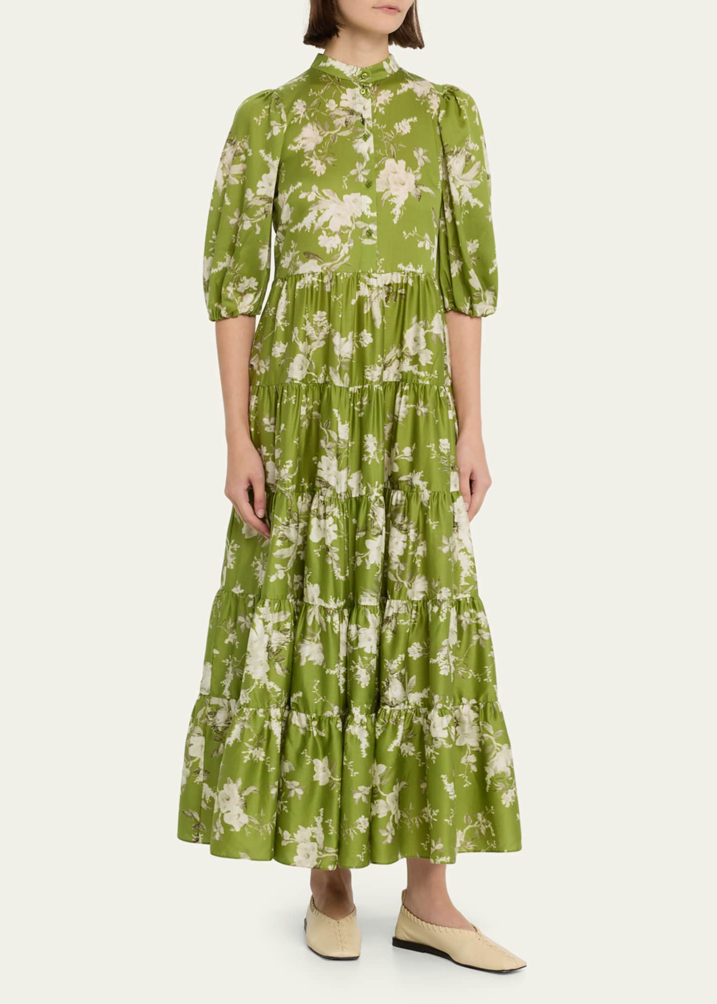 Erdem Magnolia Garden-Printed Tiered Maxi Dress - Bergdorf Goodman