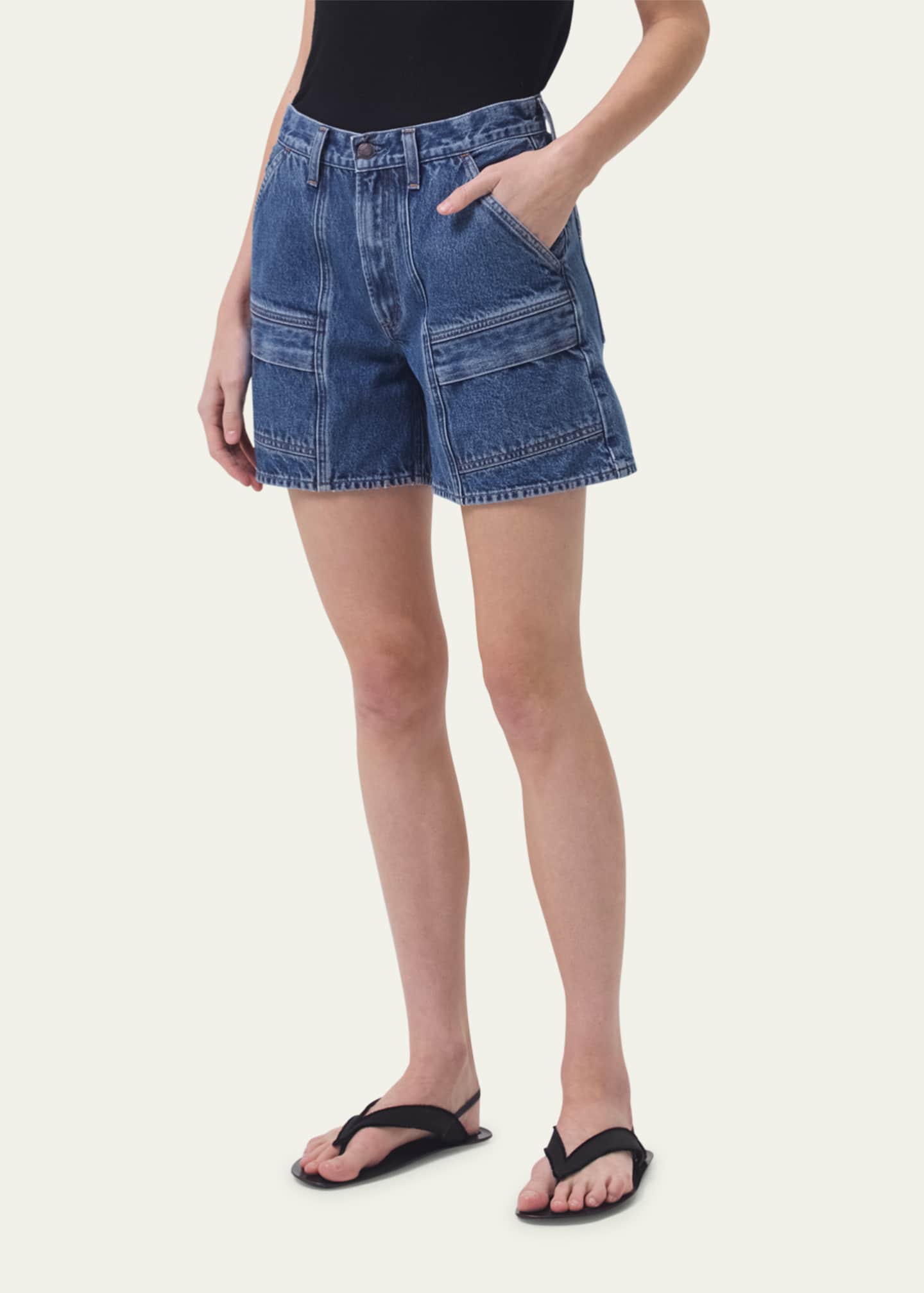 AGOLDE Low-Rise Denim Knee Shorts - Bergdorf Goodman