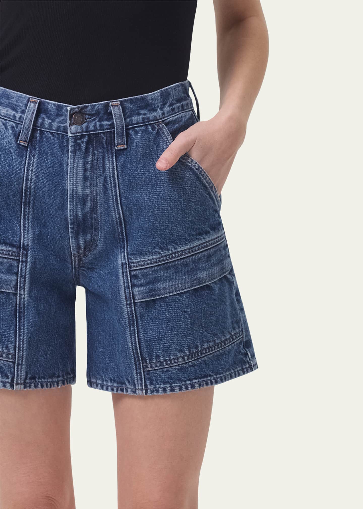 AGOLDE Low-Rise Denim Knee Shorts - Bergdorf Goodman