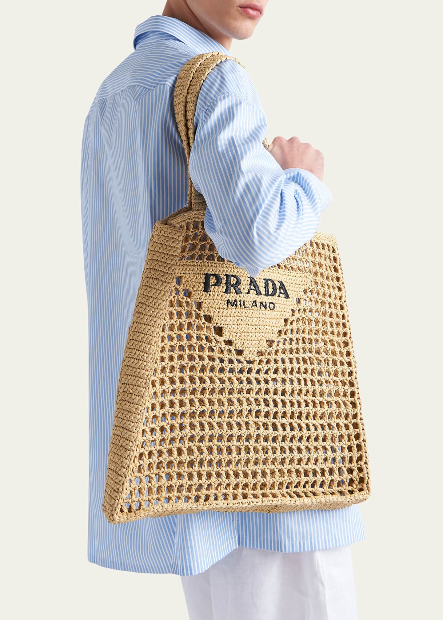 Prada Men's Triangle Logo Raffia Tote Bag - Bergdorf Goodman