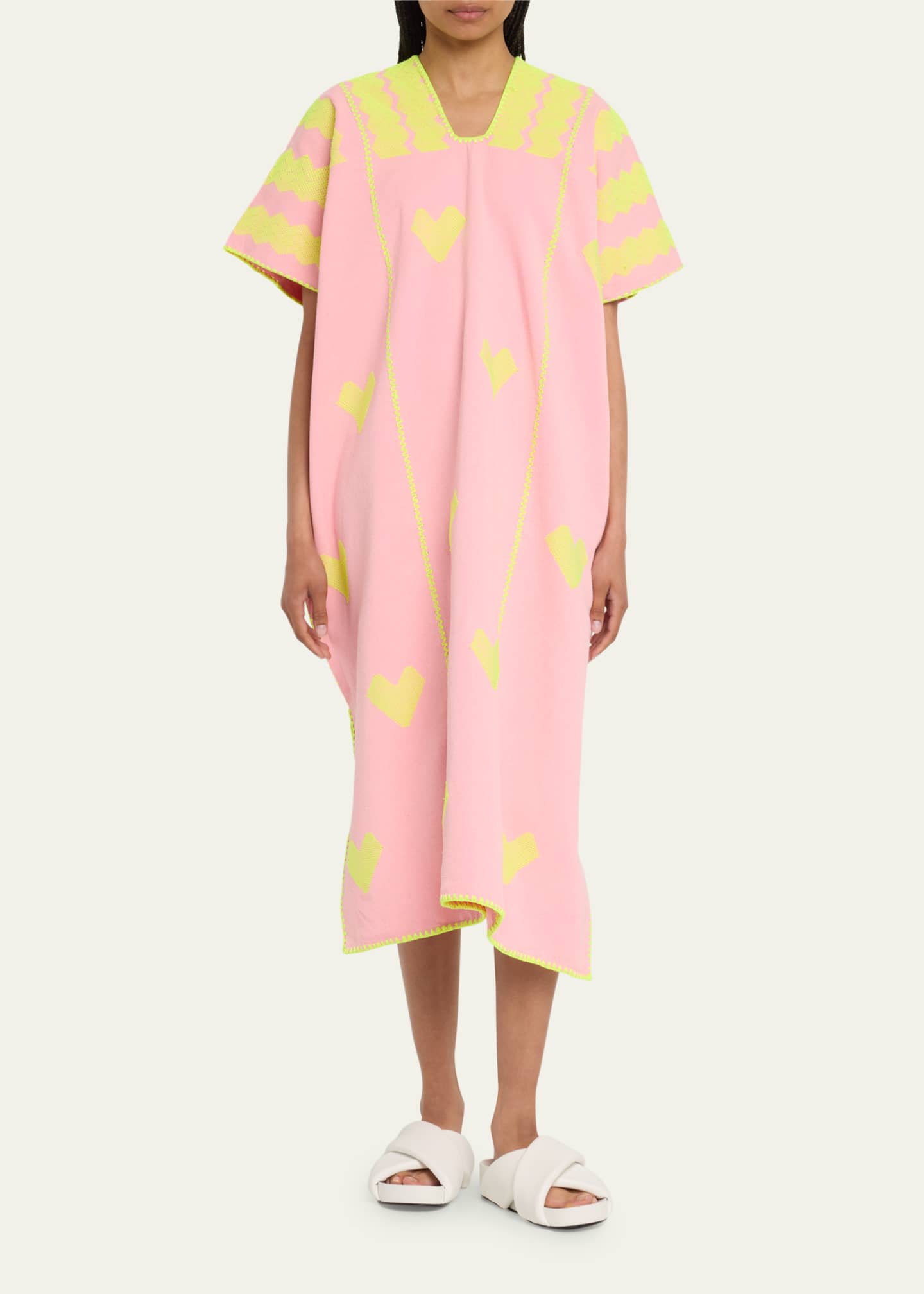 Pippa Holt Three-Panel Embroidered Heart Midi Kaftan - Bergdorf Goodman