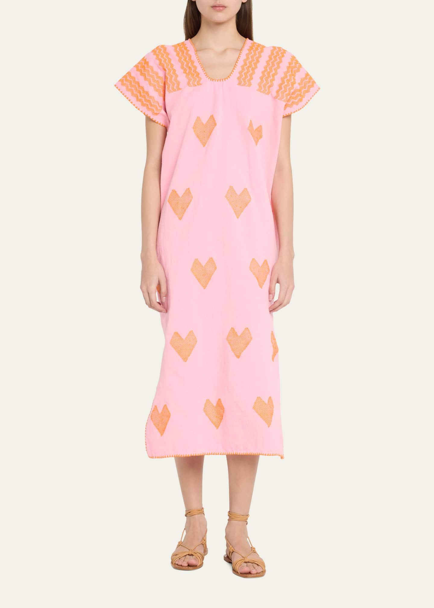 Pippa Holt Single-Panel Heart-Embroidered Midi Kaftan - Bergdorf Goodman