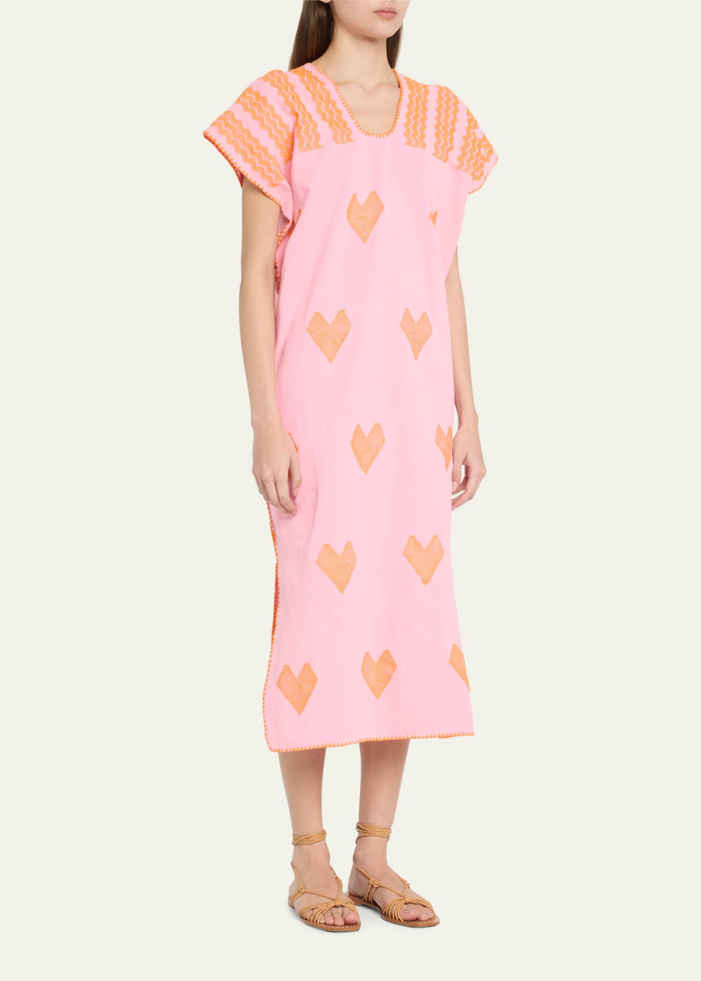 Pippa Holt Single-Panel Heart-Embroidered Midi Kaftan - Bergdorf Goodman