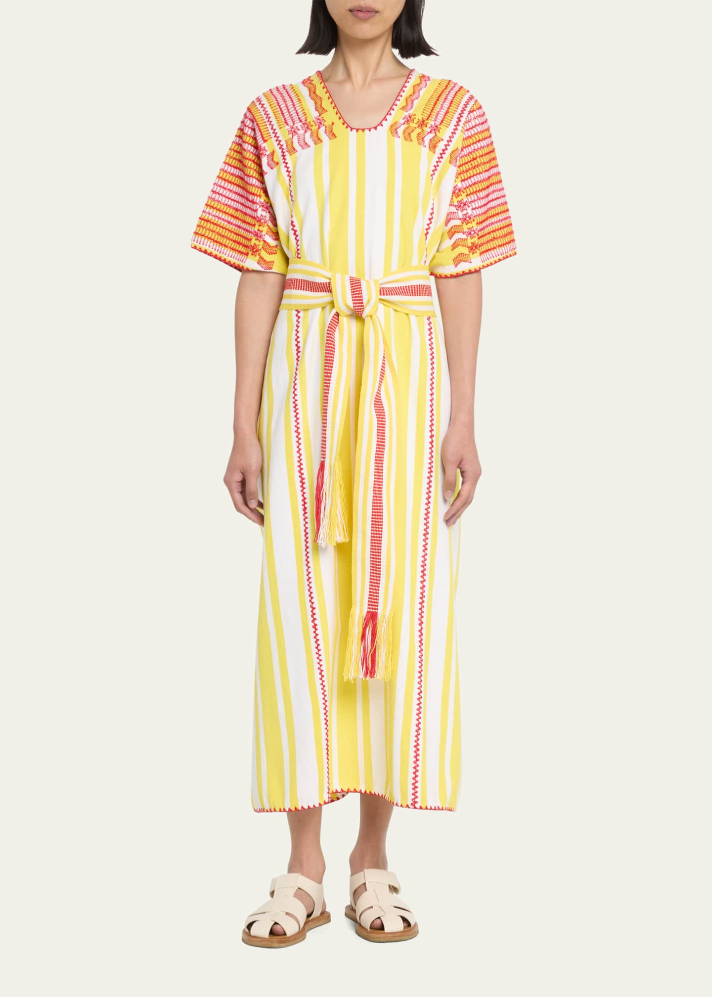 Pippa Holt Three-Panel Striped Embroidered Midi Kaftan - Bergdorf Goodman