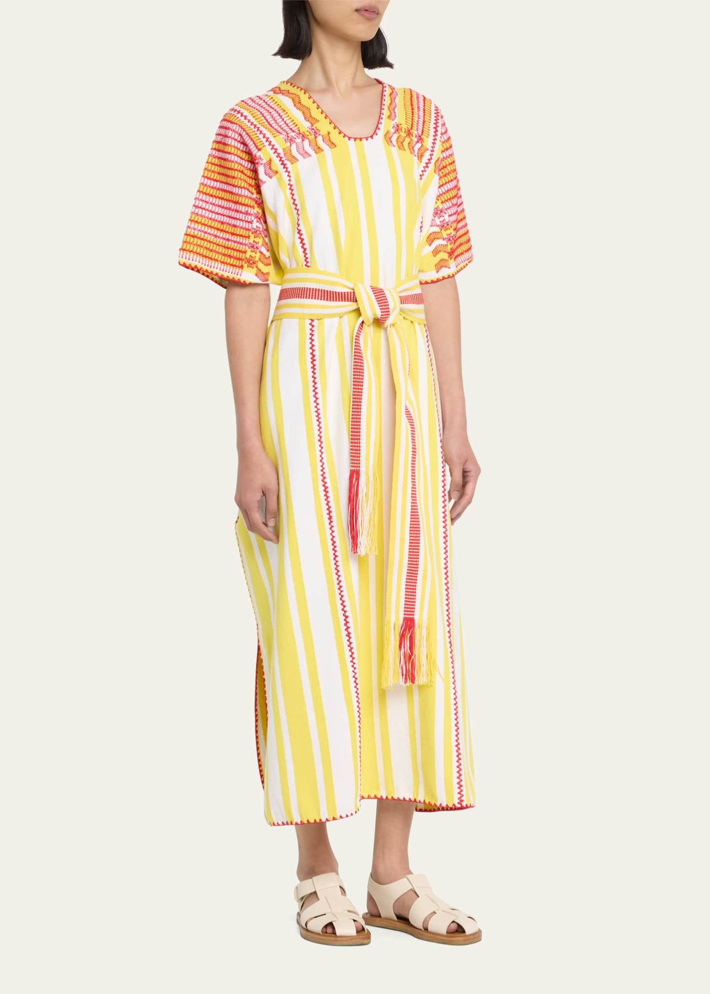 Pippa Holt Three-Panel Striped Embroidered Midi Kaftan - Bergdorf Goodman