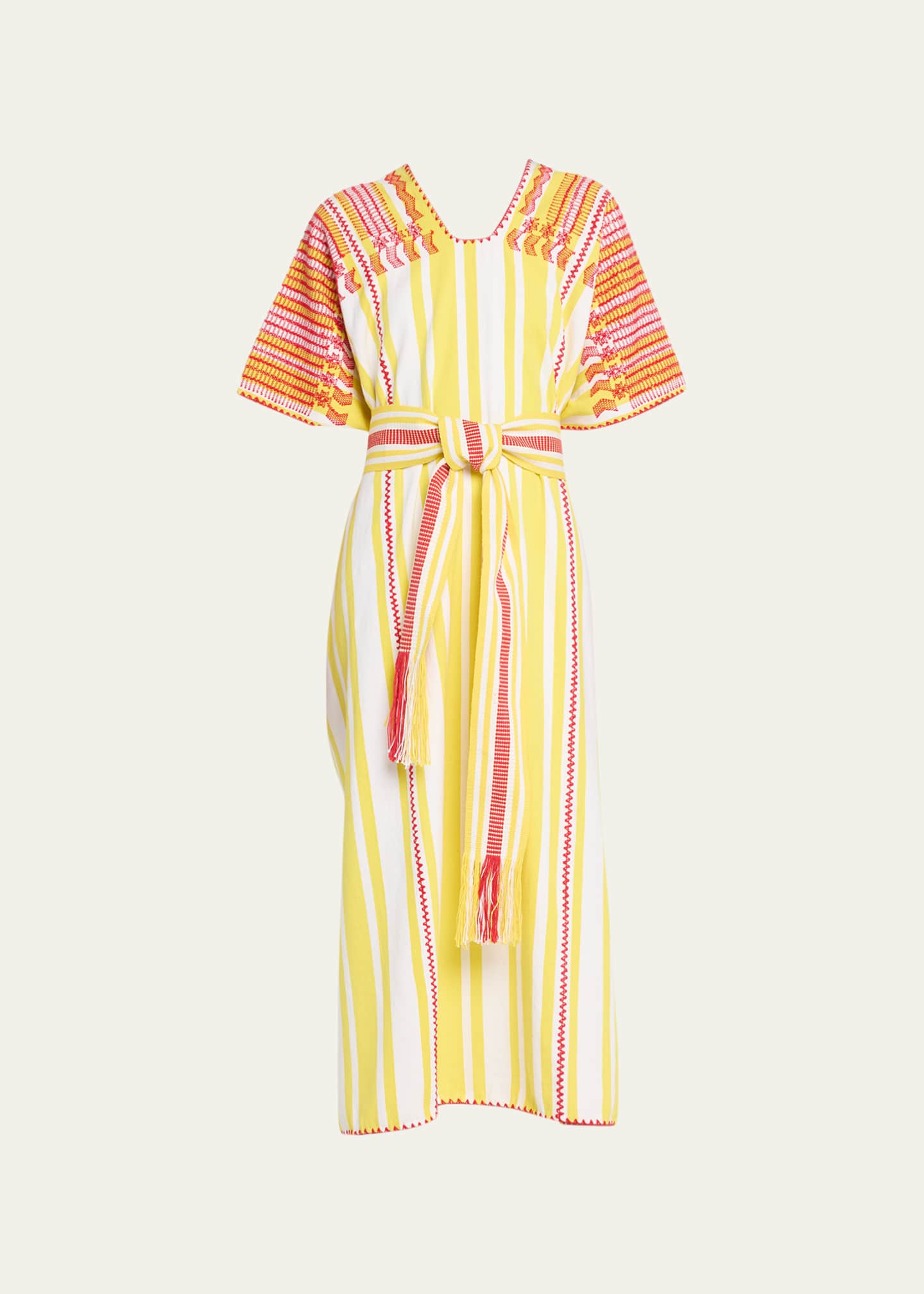 Pippa Holt Three-Panel Striped Embroidered Midi Kaftan - Bergdorf Goodman