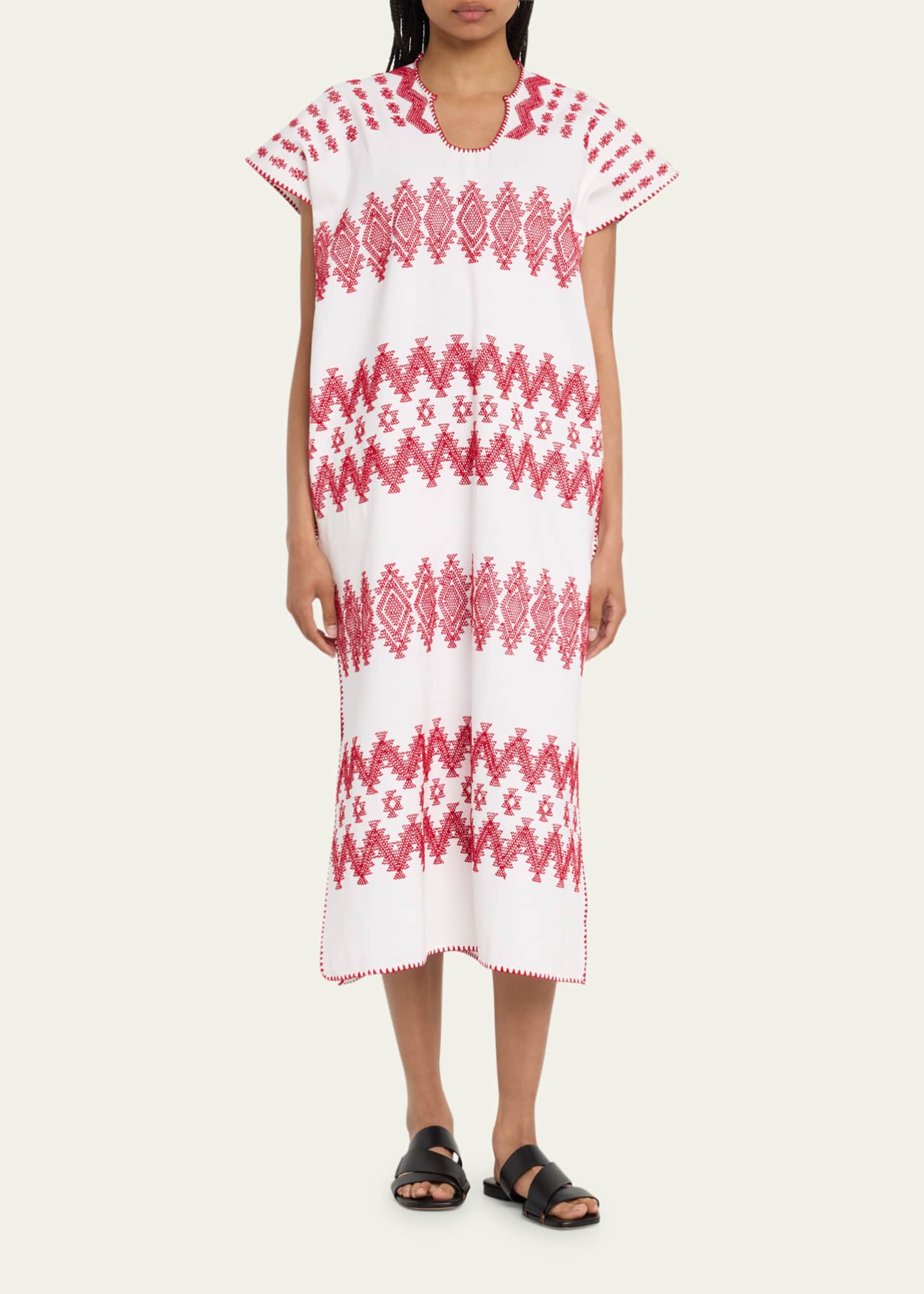 Pippa Holt Single-Panel Zig-Zag Embroidered Midi Kaftan - Bergdorf Goodman