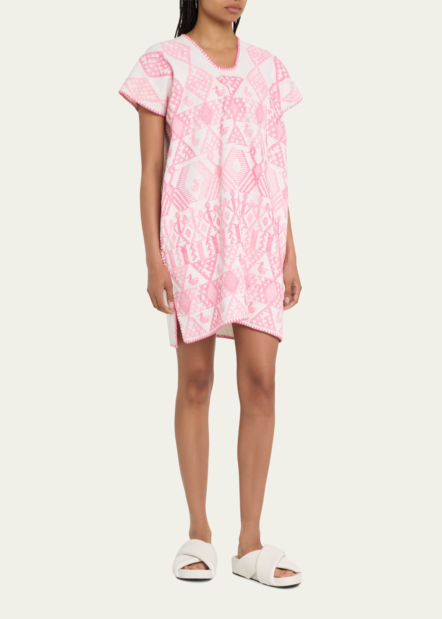 Pippa Holt Single-Panel Duck Embroidered Mini Kaftan - Bergdorf Goodman