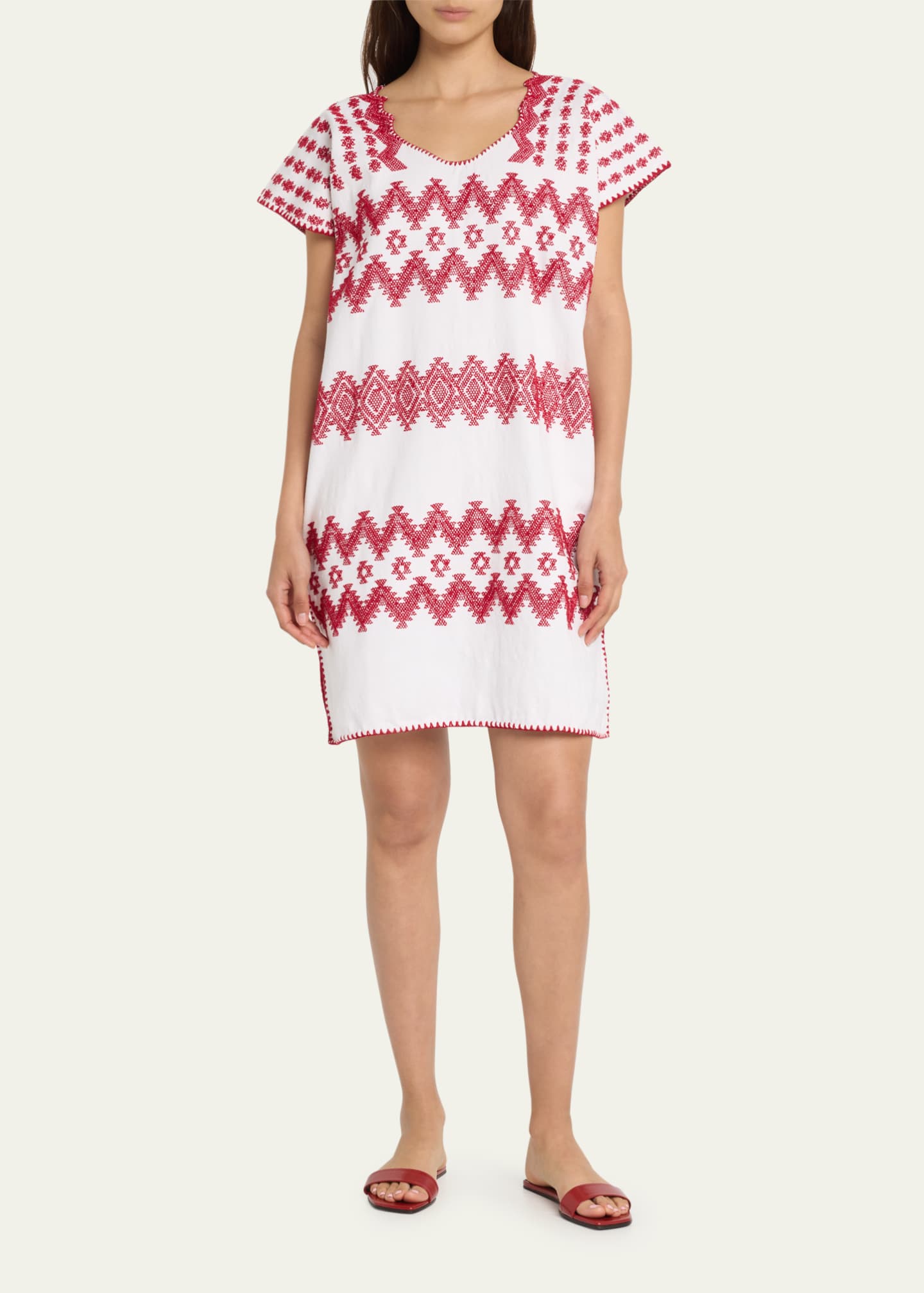 Pippa Holt Single-Panel Zig-Zag Embroidered Mini Kaftan - Bergdorf Goodman
