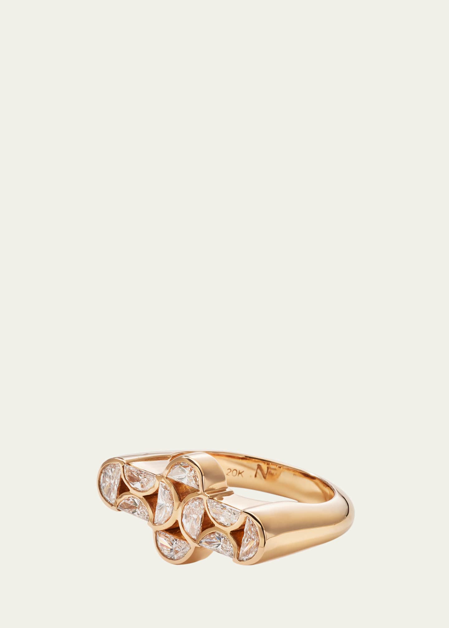 Nak Armstrong 20K Rose Gold Byzantine Bullet Ring with White Diamond ...