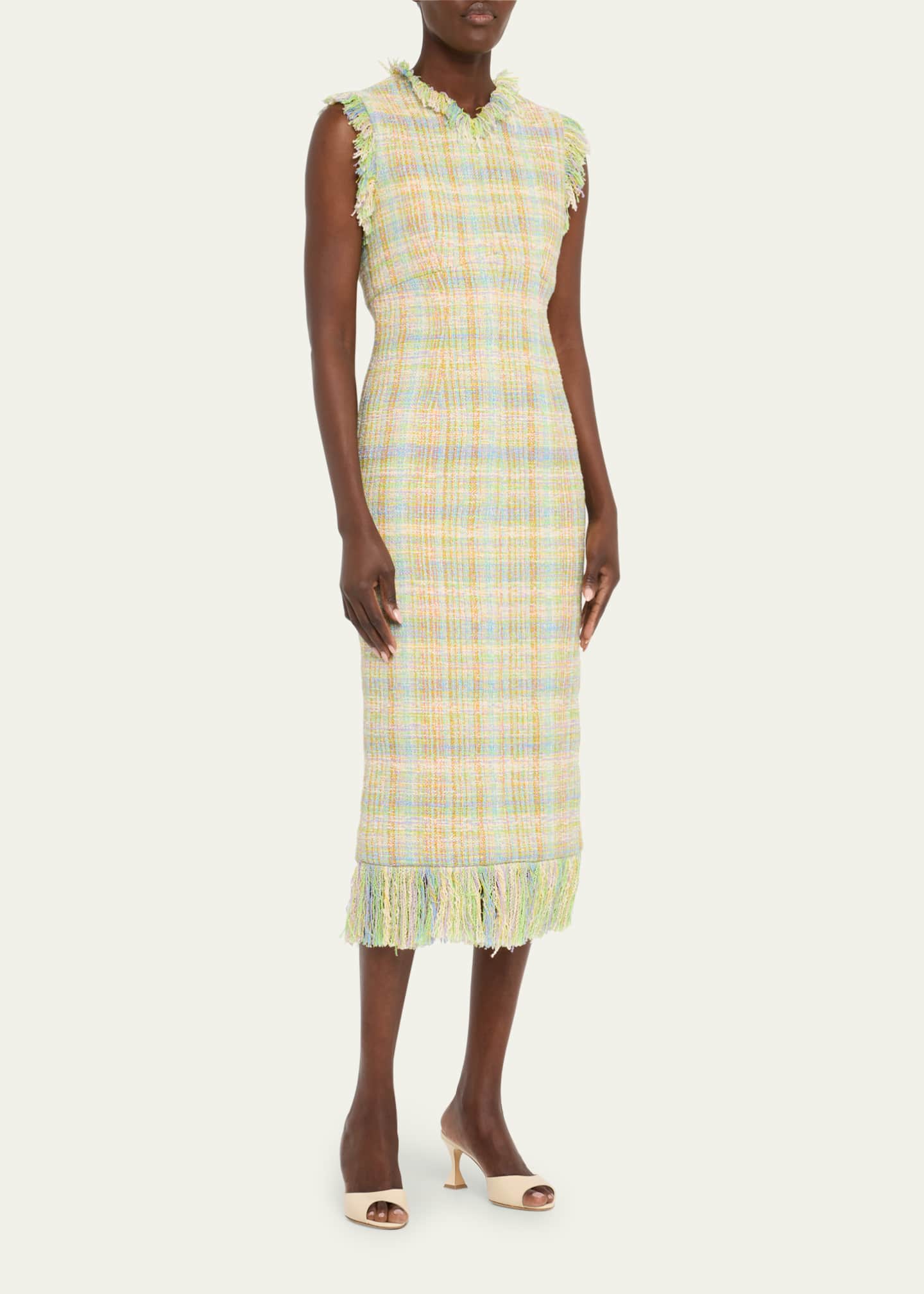 CHRISTOPHER JOHN ROGERS Tweed Fringe Sheath Midi Dress - Bergdorf Goodman