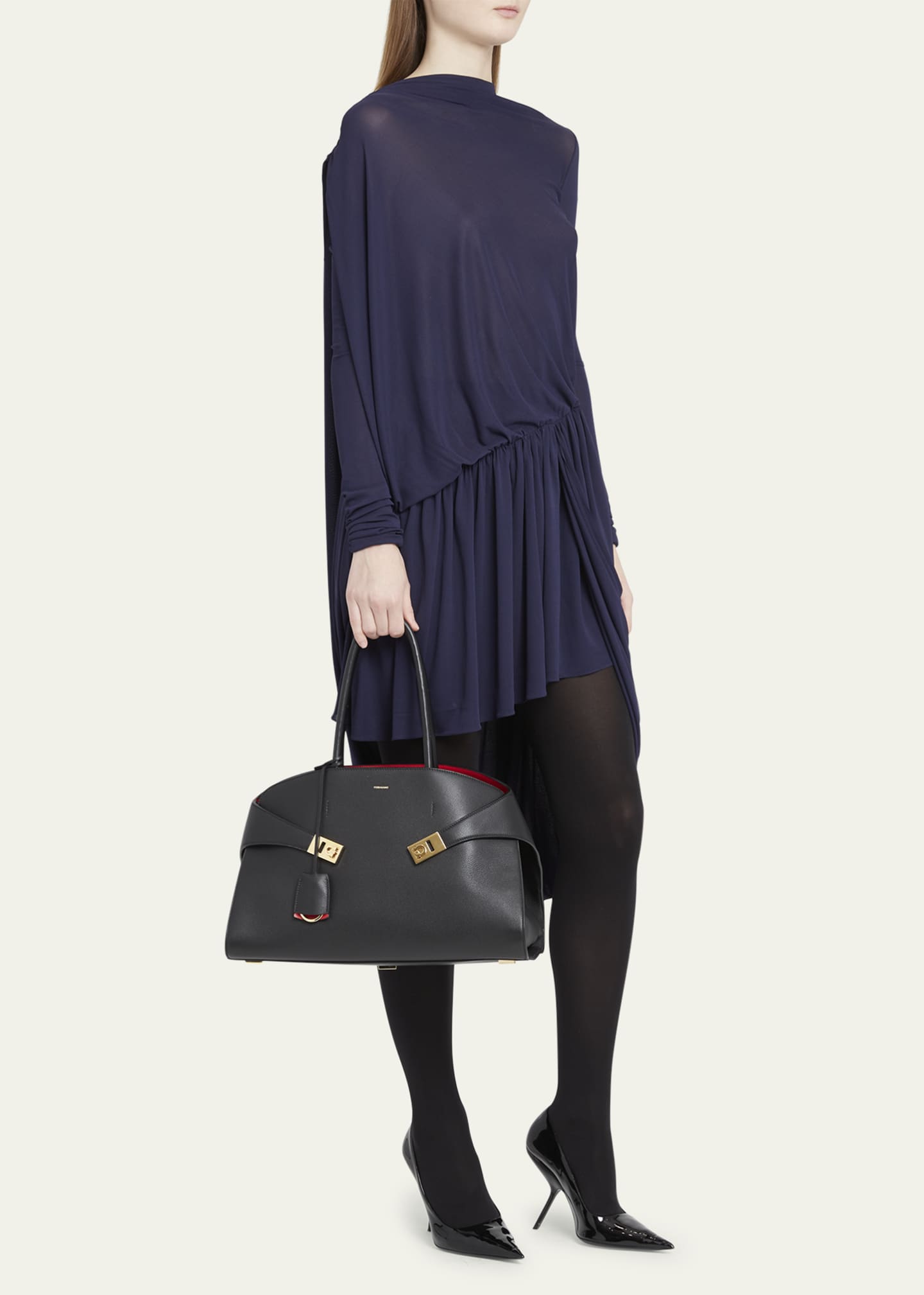 Ferragamo Hug Gancini Medium Leather Top-Handle Bag - Bergdorf Goodman