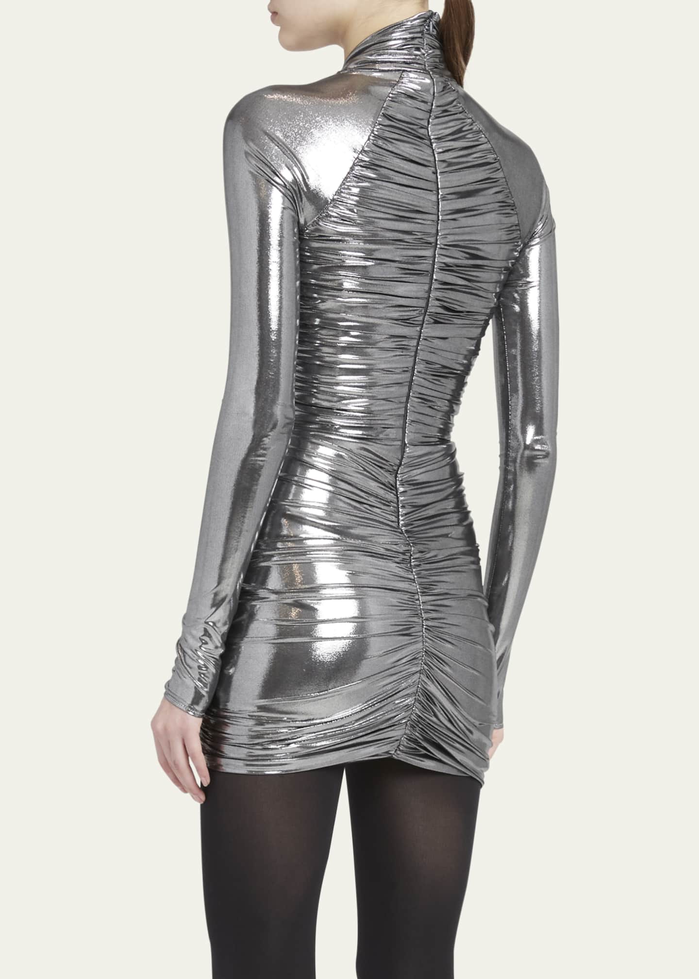 Ferragamo Metallic Ruched Mini Dress - Bergdorf Goodman