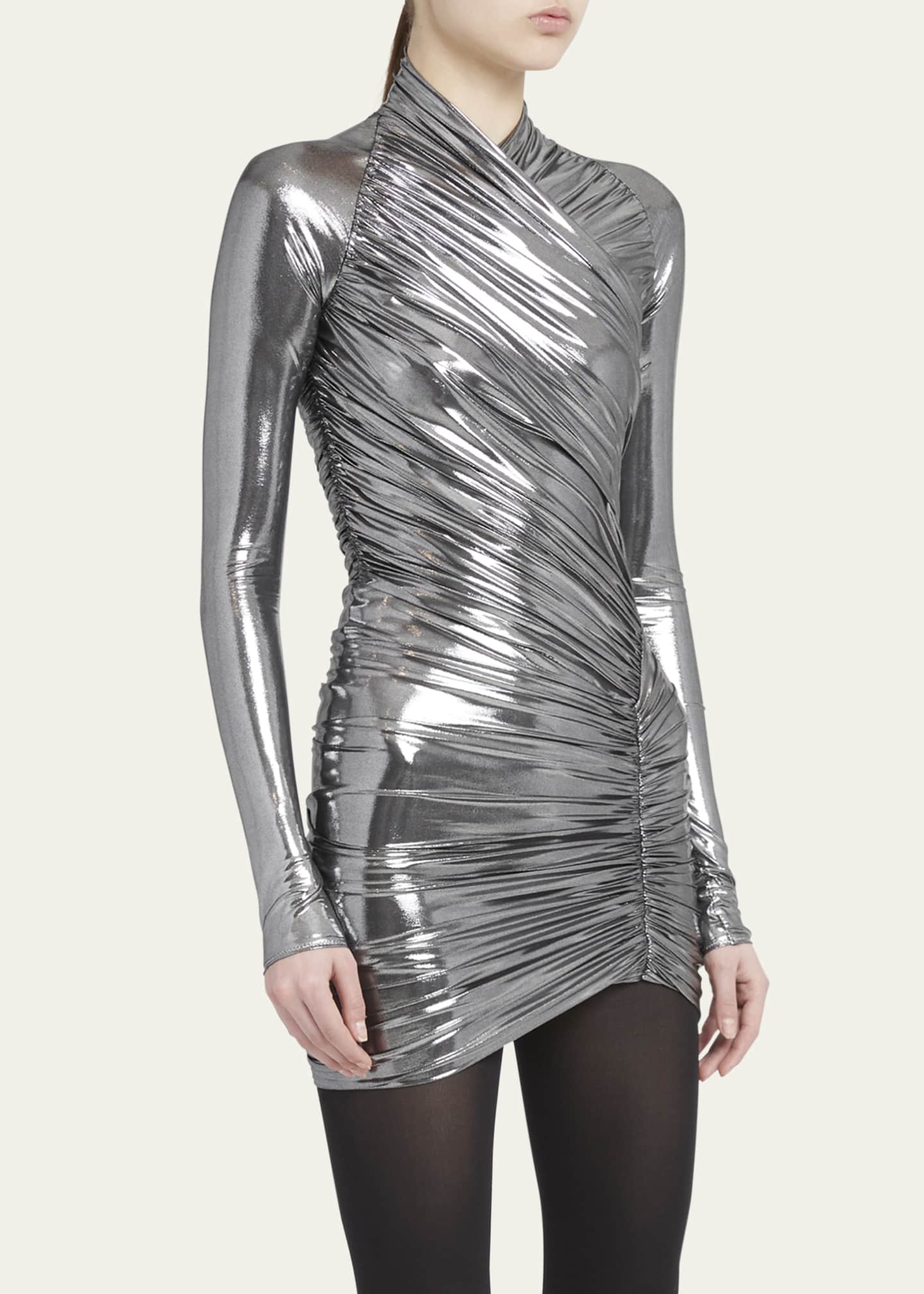 Ferragamo Metallic Ruched Mini Dress - Bergdorf Goodman