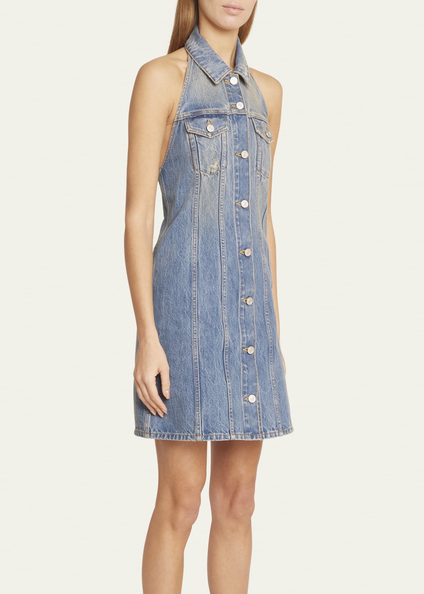 Givenchy Halter Button-Front Denim Mini Dress - Bergdorf Goodman