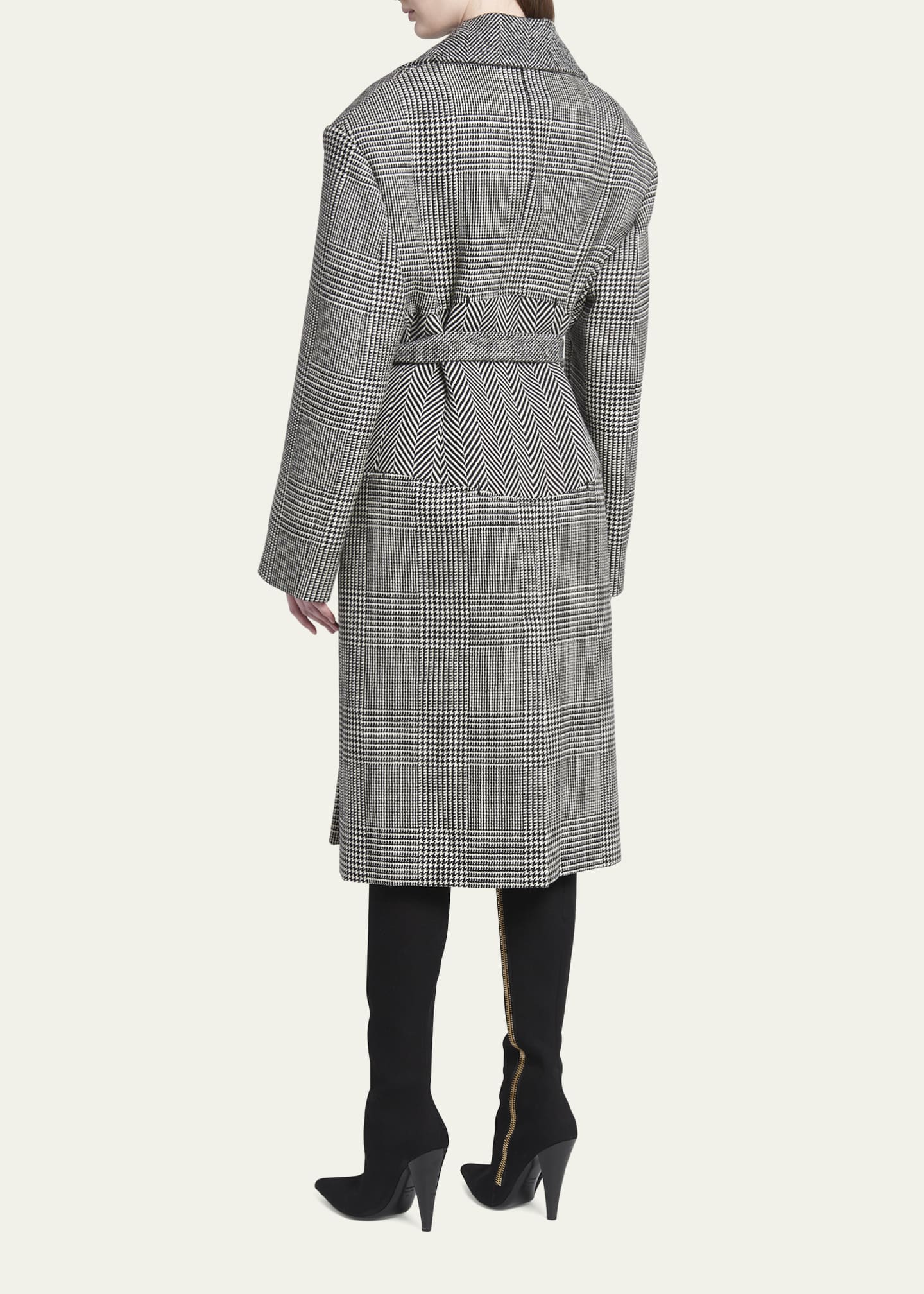 TOM FORD Belted Patchwork Prince Of Wales Wool Overcoat - Bergdorf Goodman