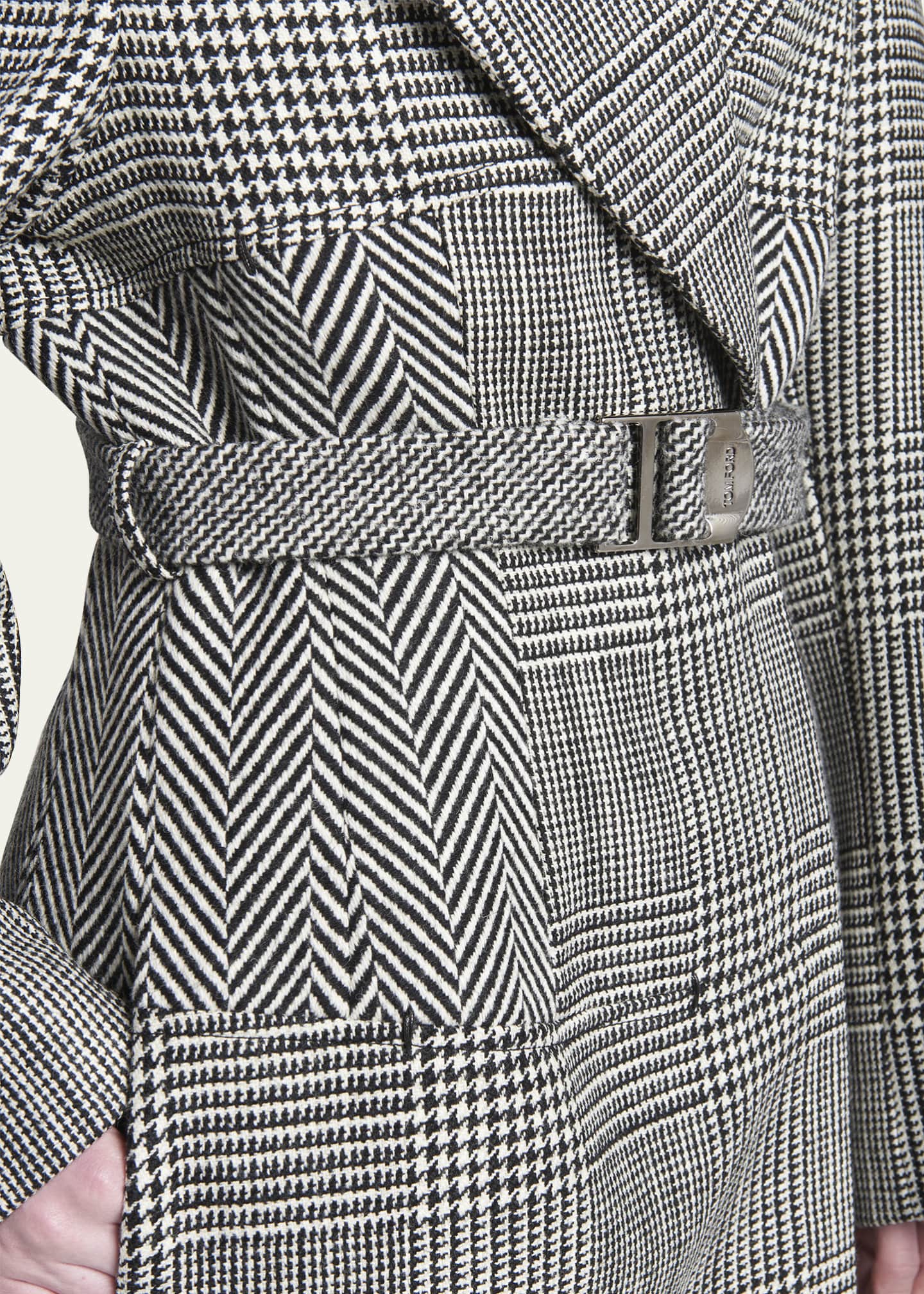 TOM FORD Belted Patchwork Prince Of Wales Wool Overcoat - Bergdorf Goodman