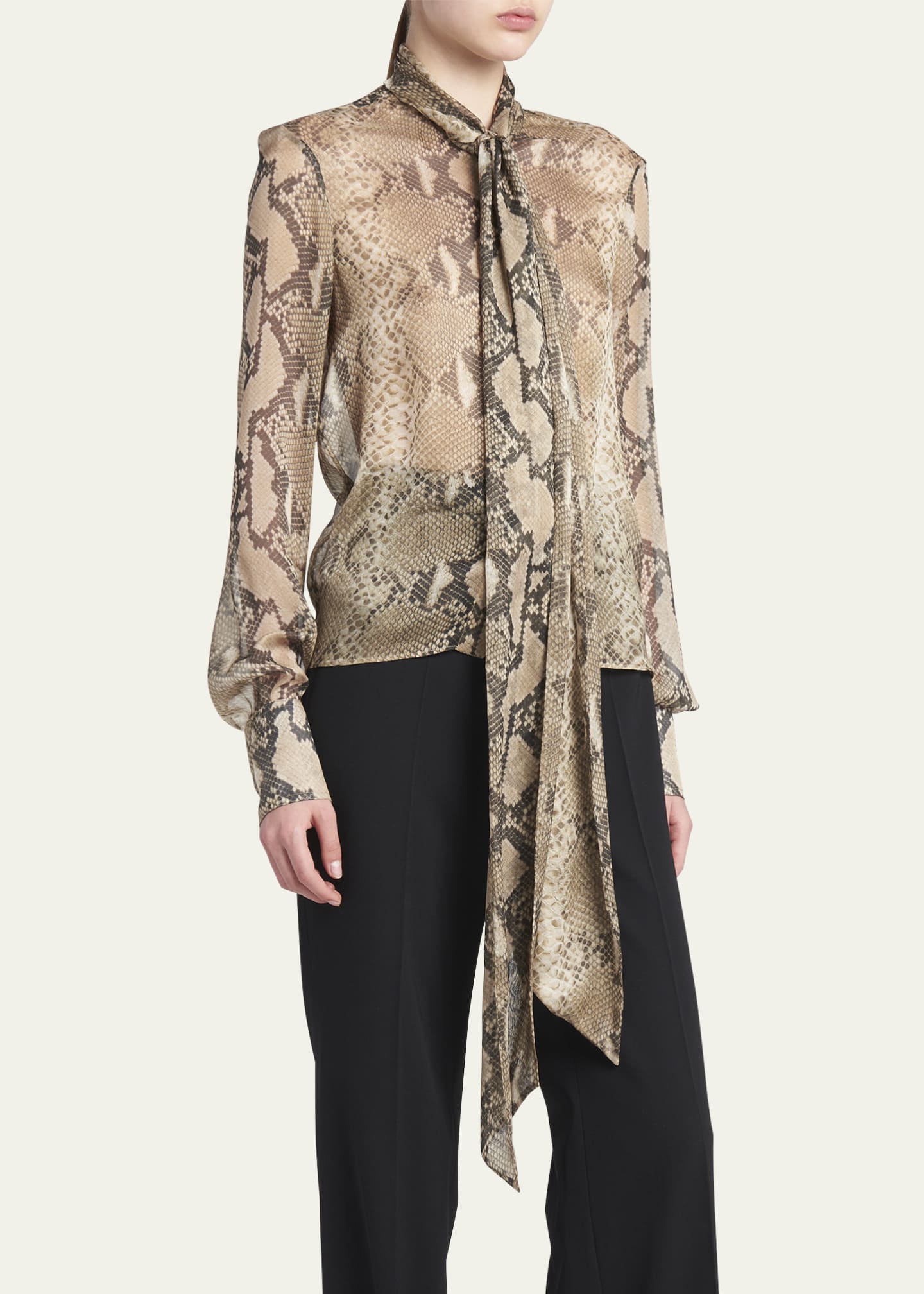 Stella McCartney Python-Print Tie Neck Silk Blouse - Bergdorf Goodman