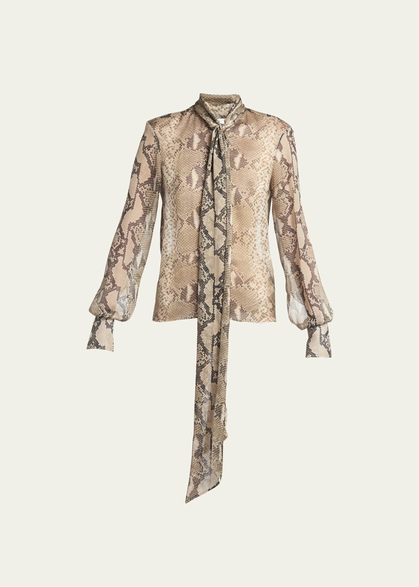 Stella McCartney Python-Print Tie Neck Silk Blouse - Bergdorf Goodman