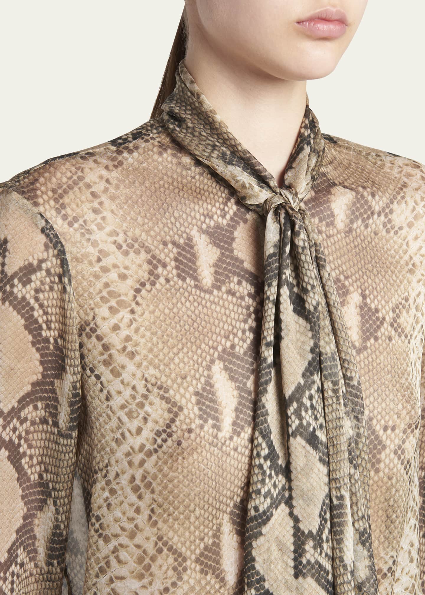 Stella McCartney Python-Print Tie Neck Silk Blouse - Bergdorf Goodman