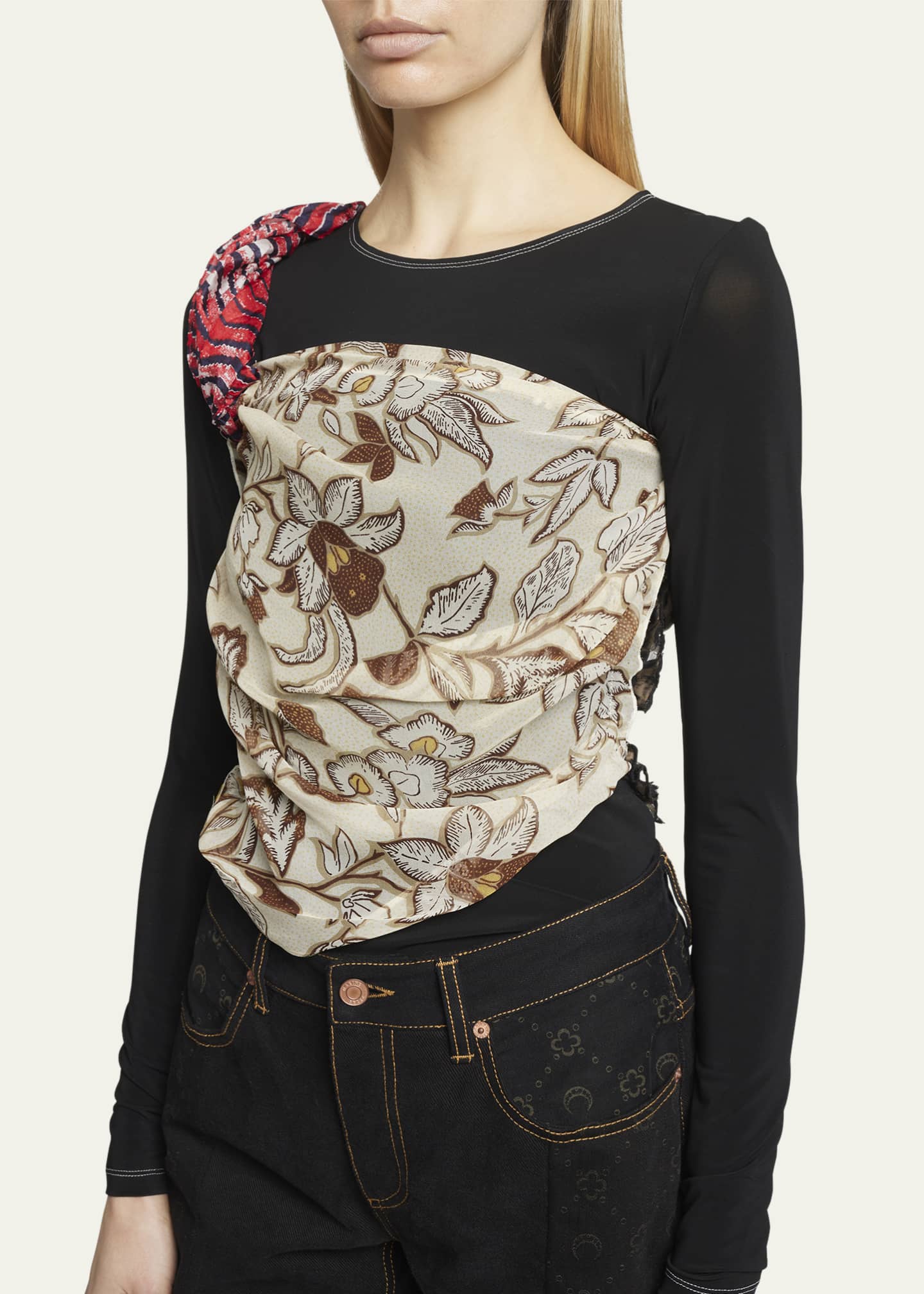 Marine Serre Regenerated Silk Scarves Draped Overlay Top - Bergdorf Goodman