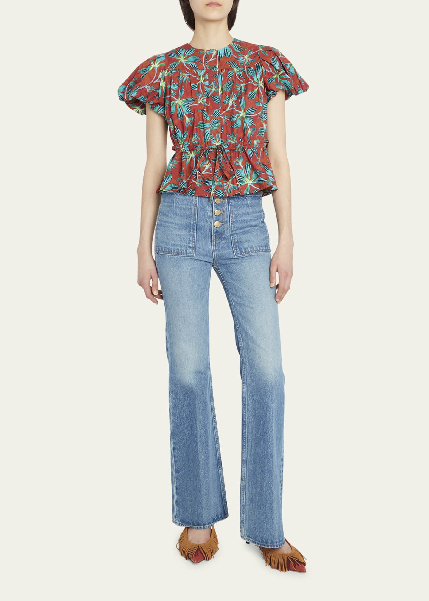 Ulla Johnson Mila Cotton Poplin Drawstring-Waist Top - Bergdorf Goodman
