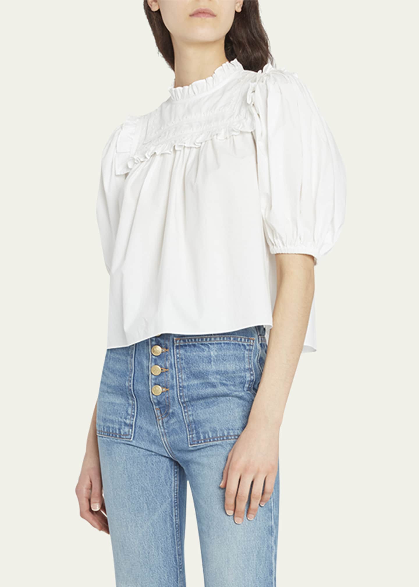 Ulla Johnson Adeline Puff-Sleeve Ruffled Bib Top - Bergdorf Goodman