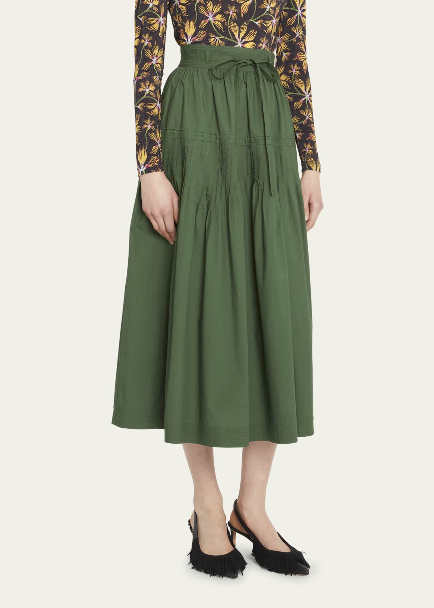 Ulla Johnson Blythe Tie-Belt Embroidered Cotton Midi Skirt - Bergdorf ...