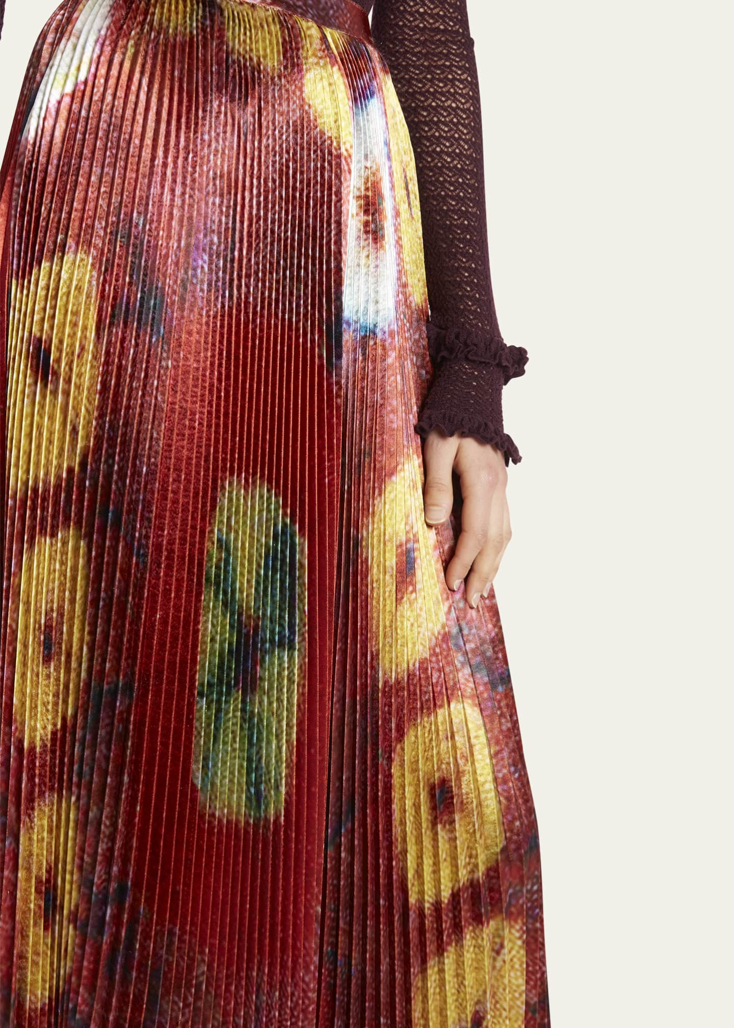 Ulla Johnson Rami Shiny Pleated Floral Satin Midi Skirt - Bergdorf Goodman