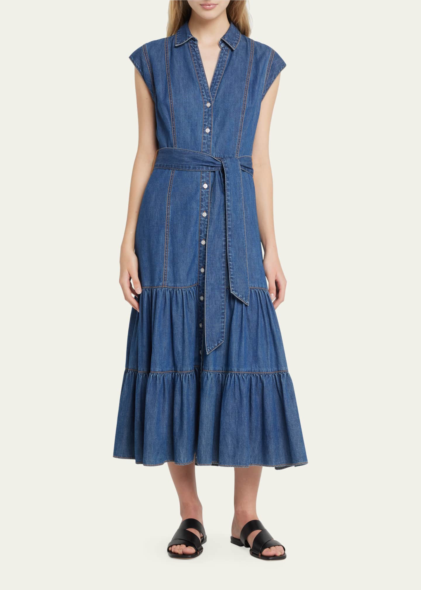 Veronica Beard Jeans Arnetta Tiered A-Line Denim Midi Dress - Bergdorf ...