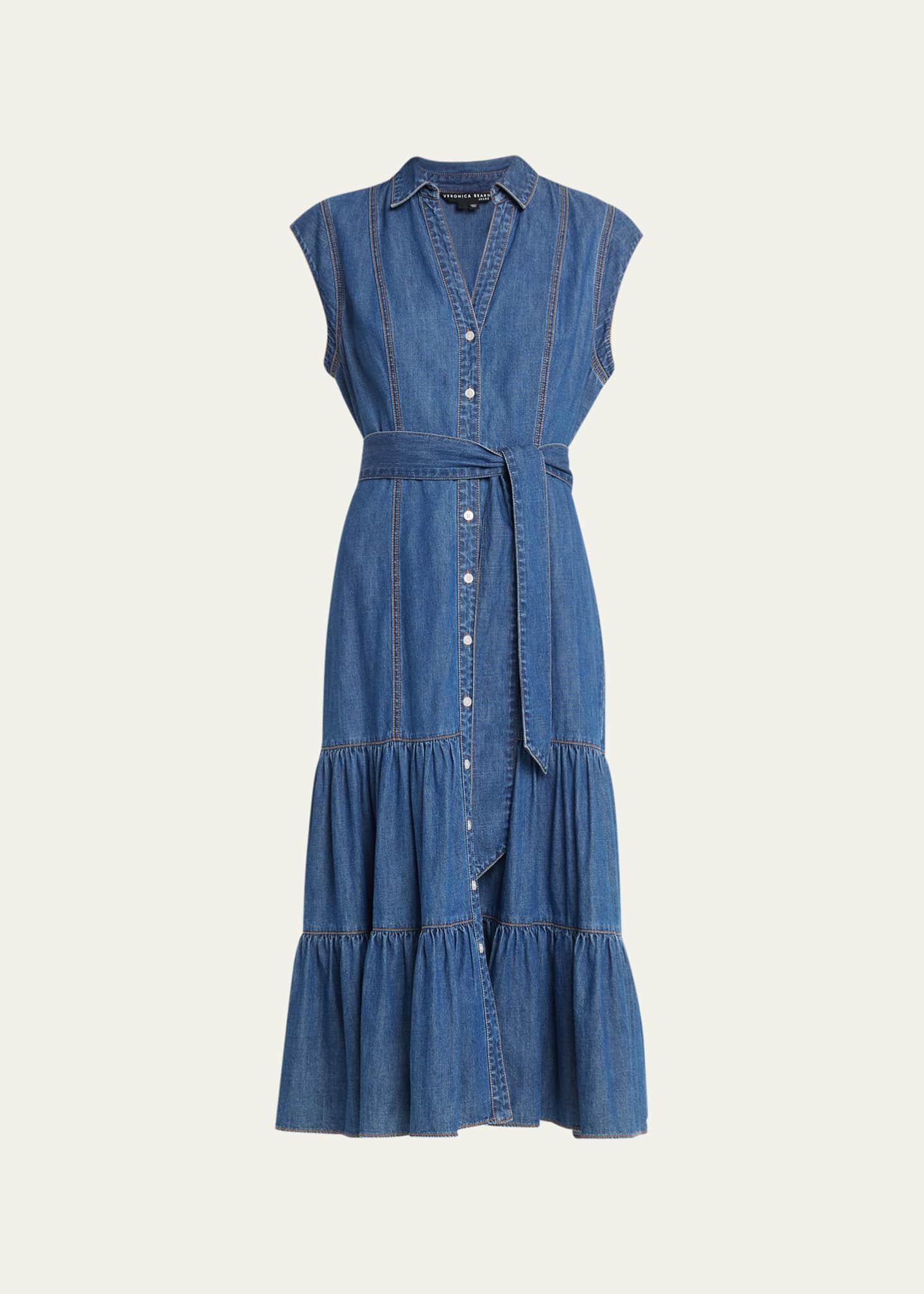 Veronica Beard Jeans Arnetta Tiered A-Line Denim Midi Dress - Bergdorf ...