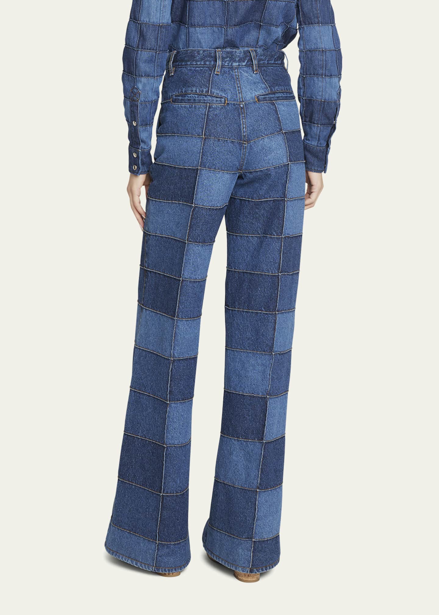 Chloe Recycled Denim Patchwork Wide-Leg Jeans - Bergdorf Goodman