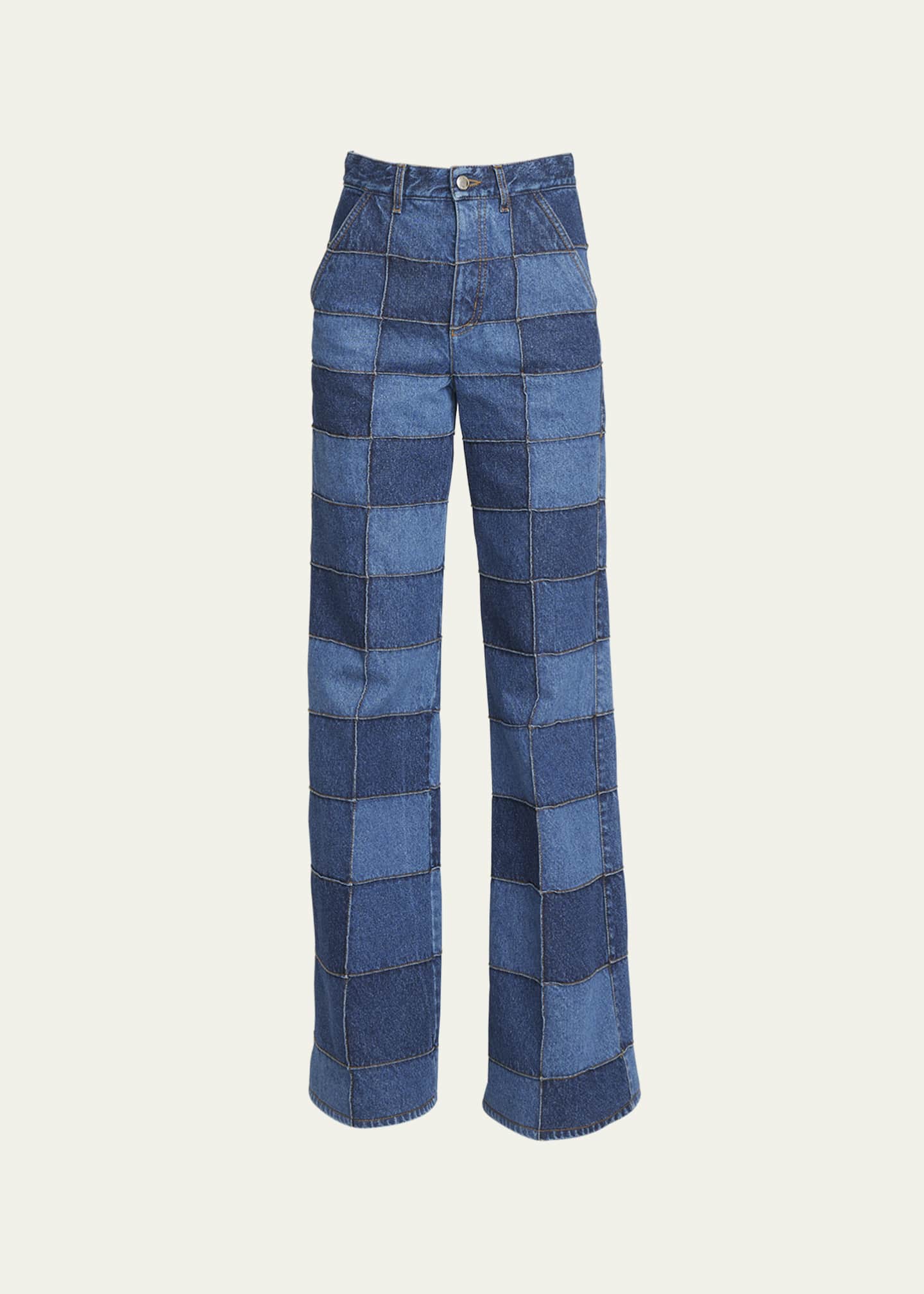 Chloe Recycled Denim Patchwork Wide-Leg Jeans - Bergdorf Goodman