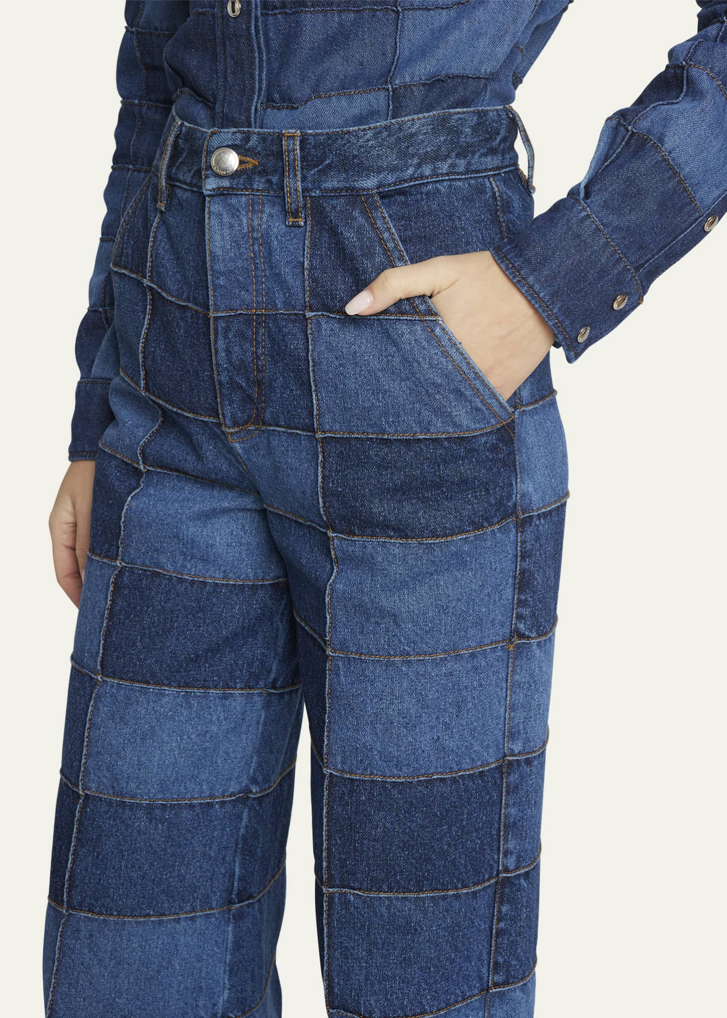 Chloe Recycled Denim Patchwork Wide-Leg Jeans - Bergdorf Goodman