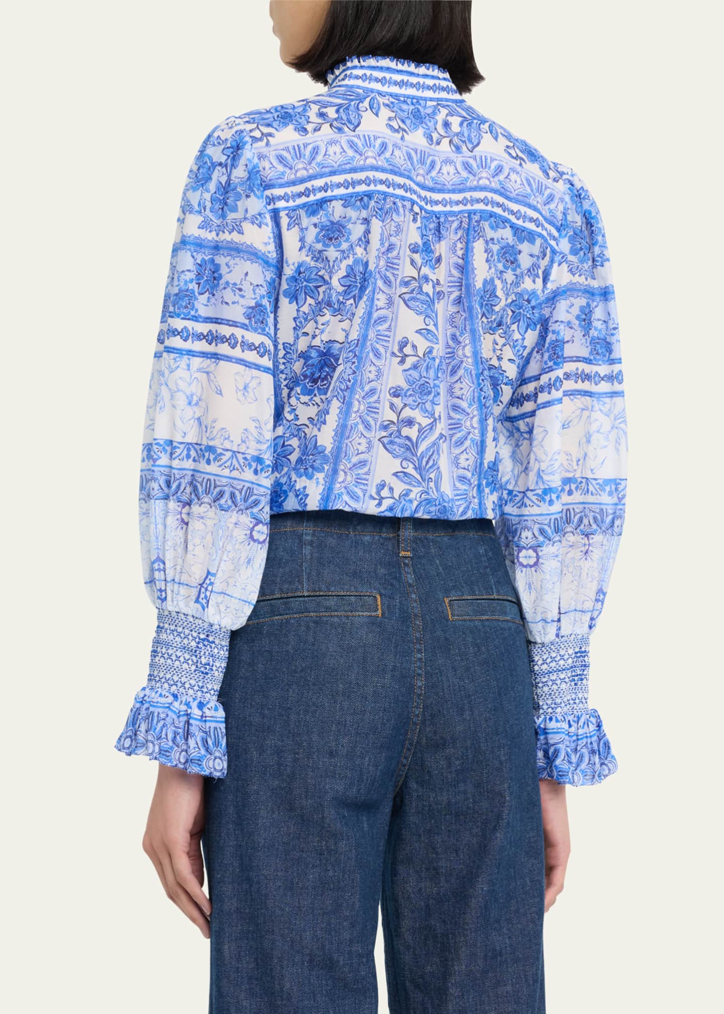 Alice Olivia Ilan Smocked Sleeve Button Front Blouse Bergdorf Goodman