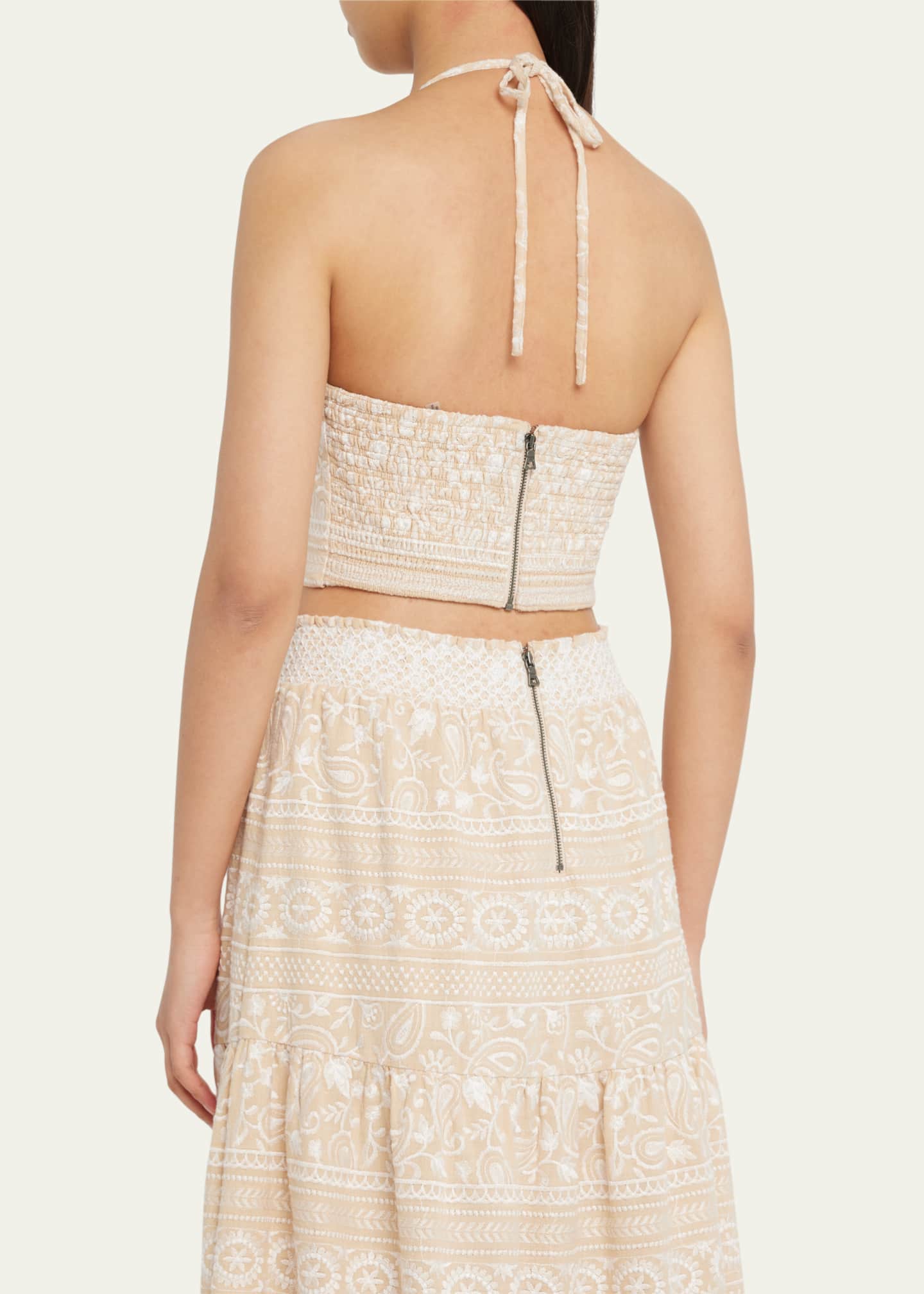 Alice + Olivia Jayme Tie-Neck Halter Embroidered Crop Top - Bergdorf ...