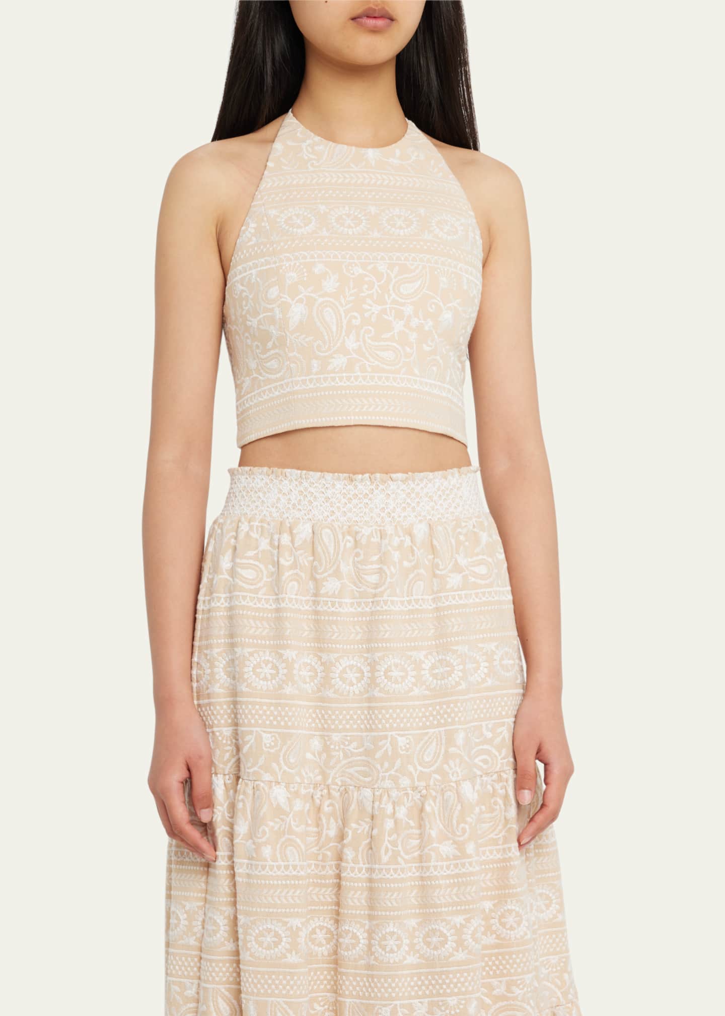 Alice + Olivia Jayme Tie-Neck Halter Embroidered Crop Top - Bergdorf ...