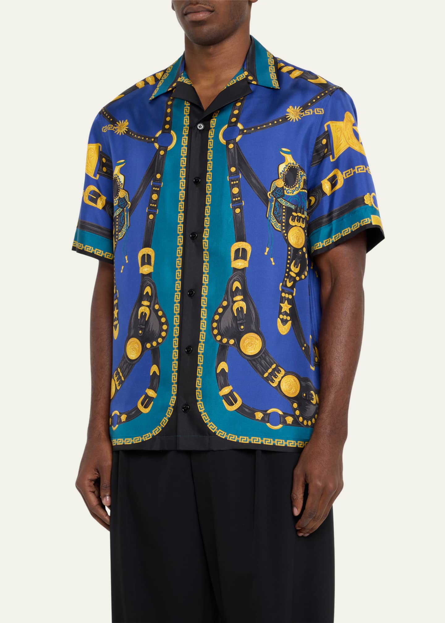 Versace Men's Medusa Harness Silk Camp Shirt - Bergdorf Goodman