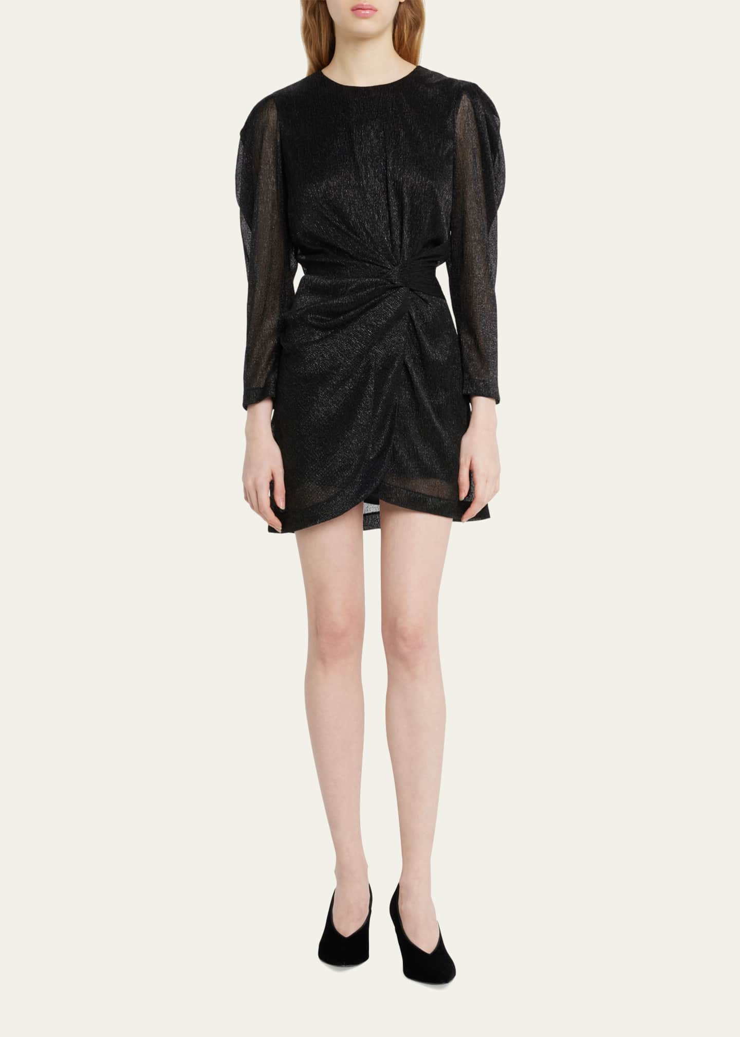 Iro Nowen Sparkly Draped Long-Sleeve Mini Dress - Bergdorf Goodman