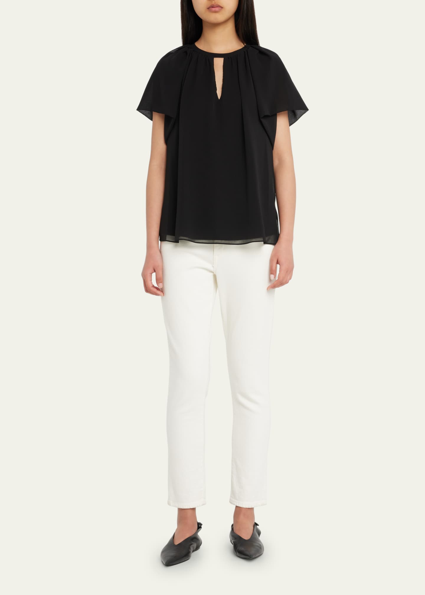 Kobi Halperin Lisa Flutter-Sleeve Keyhole Chiffon Blouse - Bergdorf Goodman