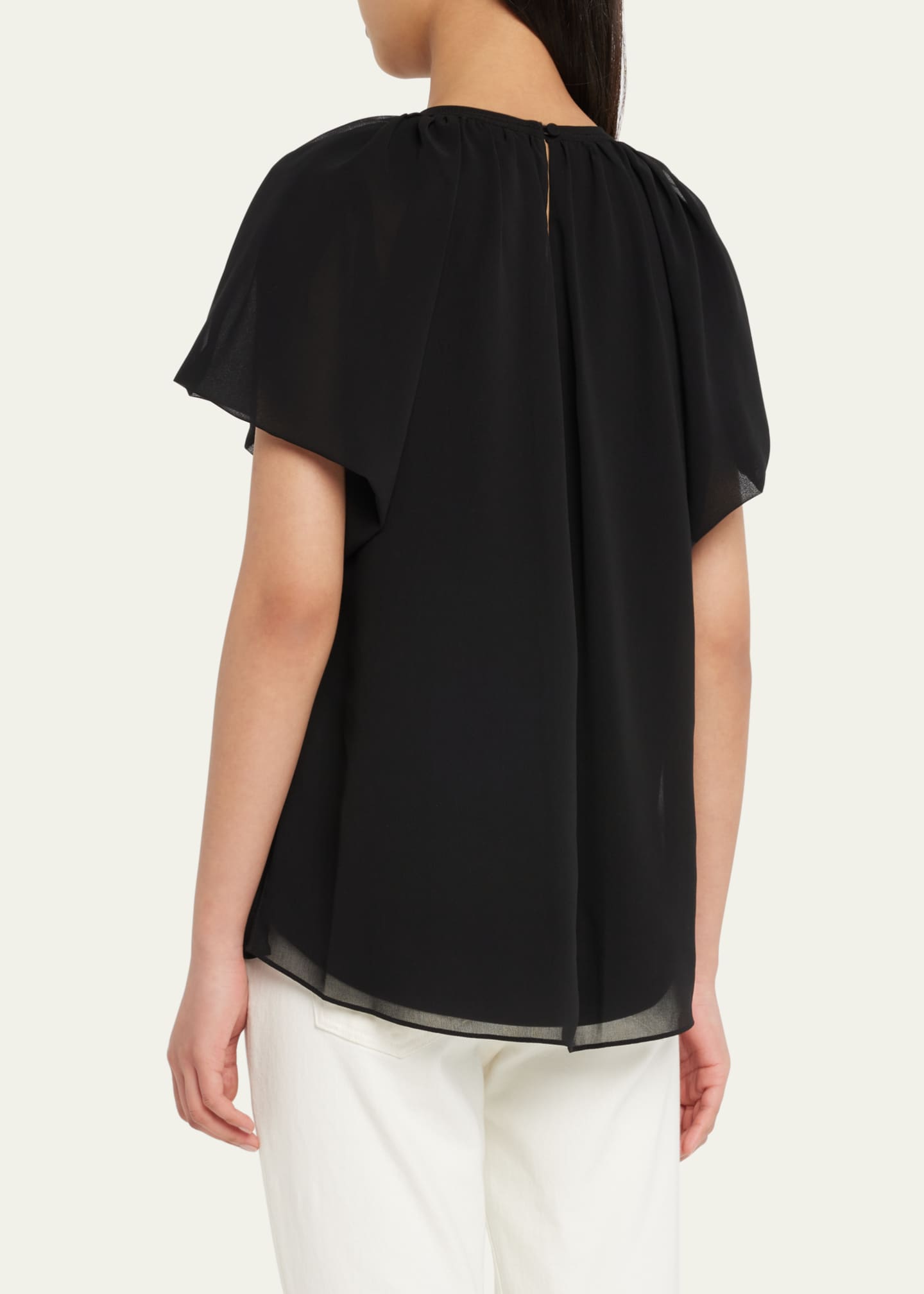 Kobi Halperin Lisa Flutter-Sleeve Keyhole Chiffon Blouse - Bergdorf Goodman