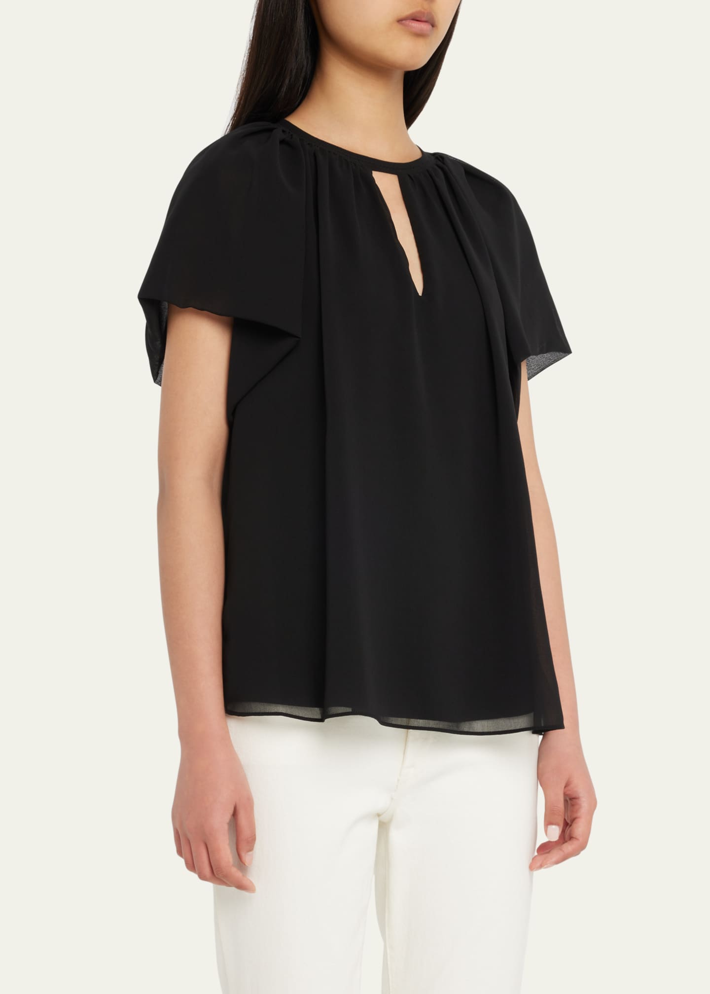 Kobi Halperin Lisa Flutter-Sleeve Keyhole Chiffon Blouse - Bergdorf Goodman