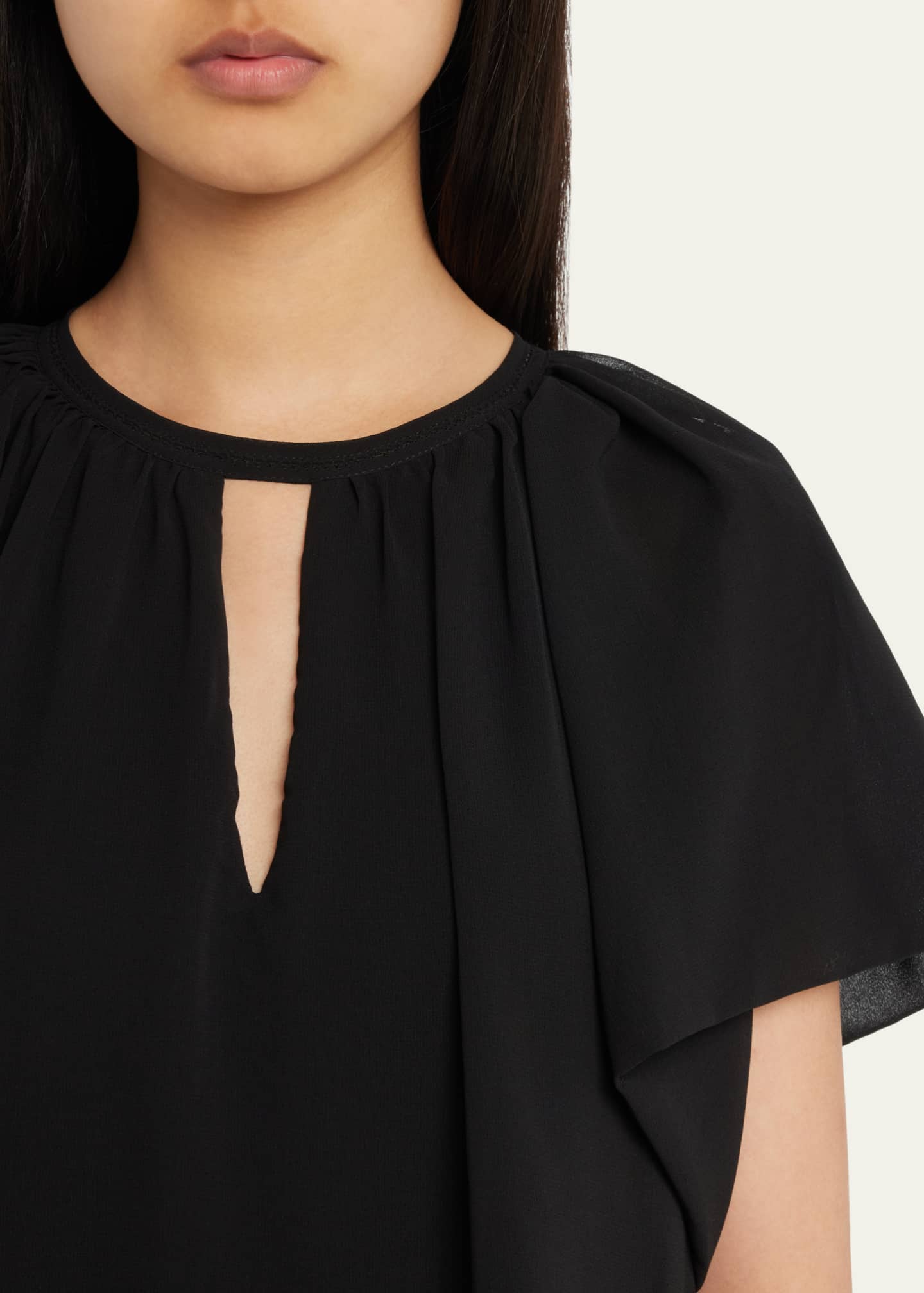 Kobi Halperin Lisa Flutter-Sleeve Keyhole Chiffon Blouse - Bergdorf Goodman