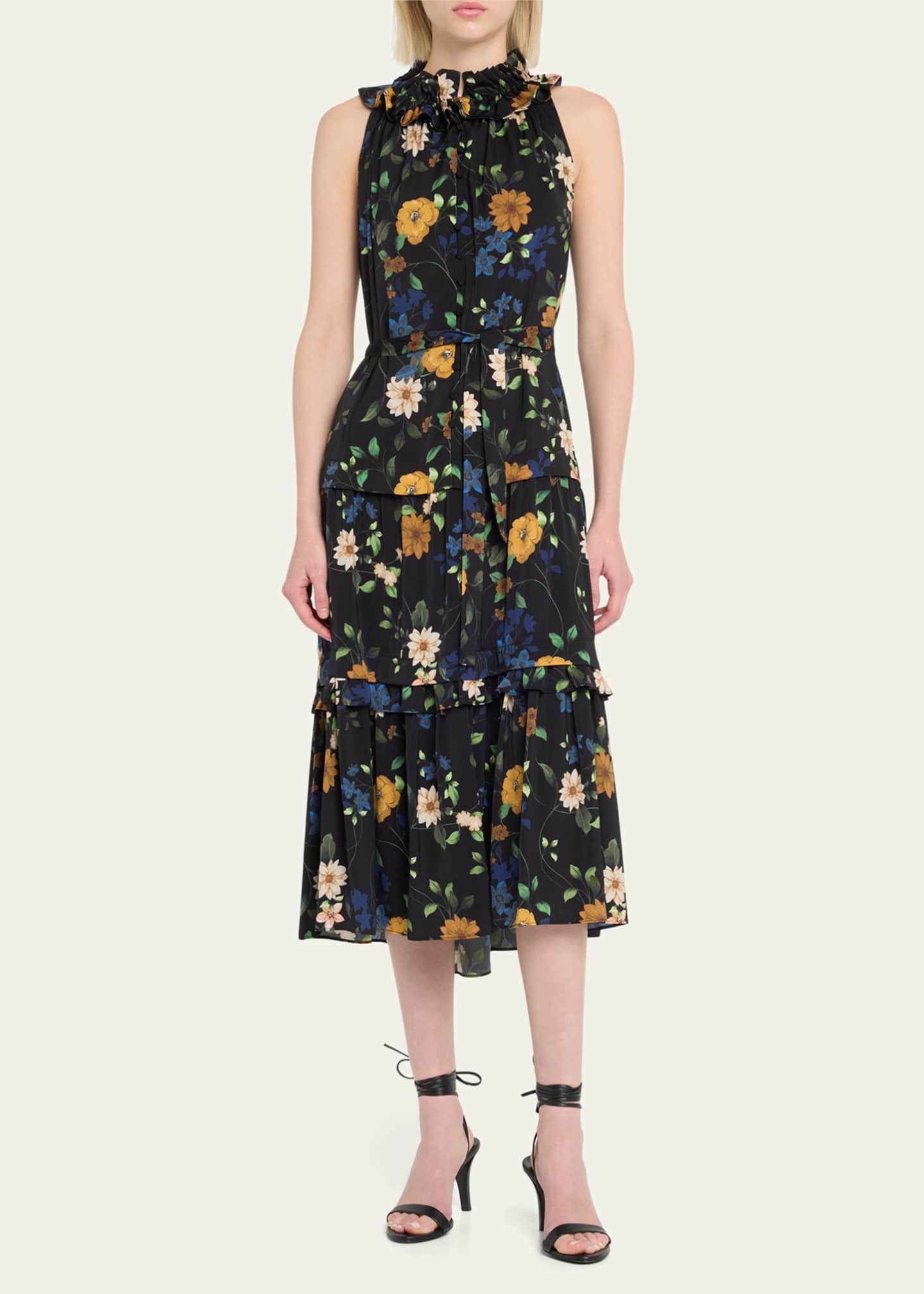 Kobi Halperin Ryan Tiered Sleeveless Floral-Print Midi Dress - Bergdorf ...